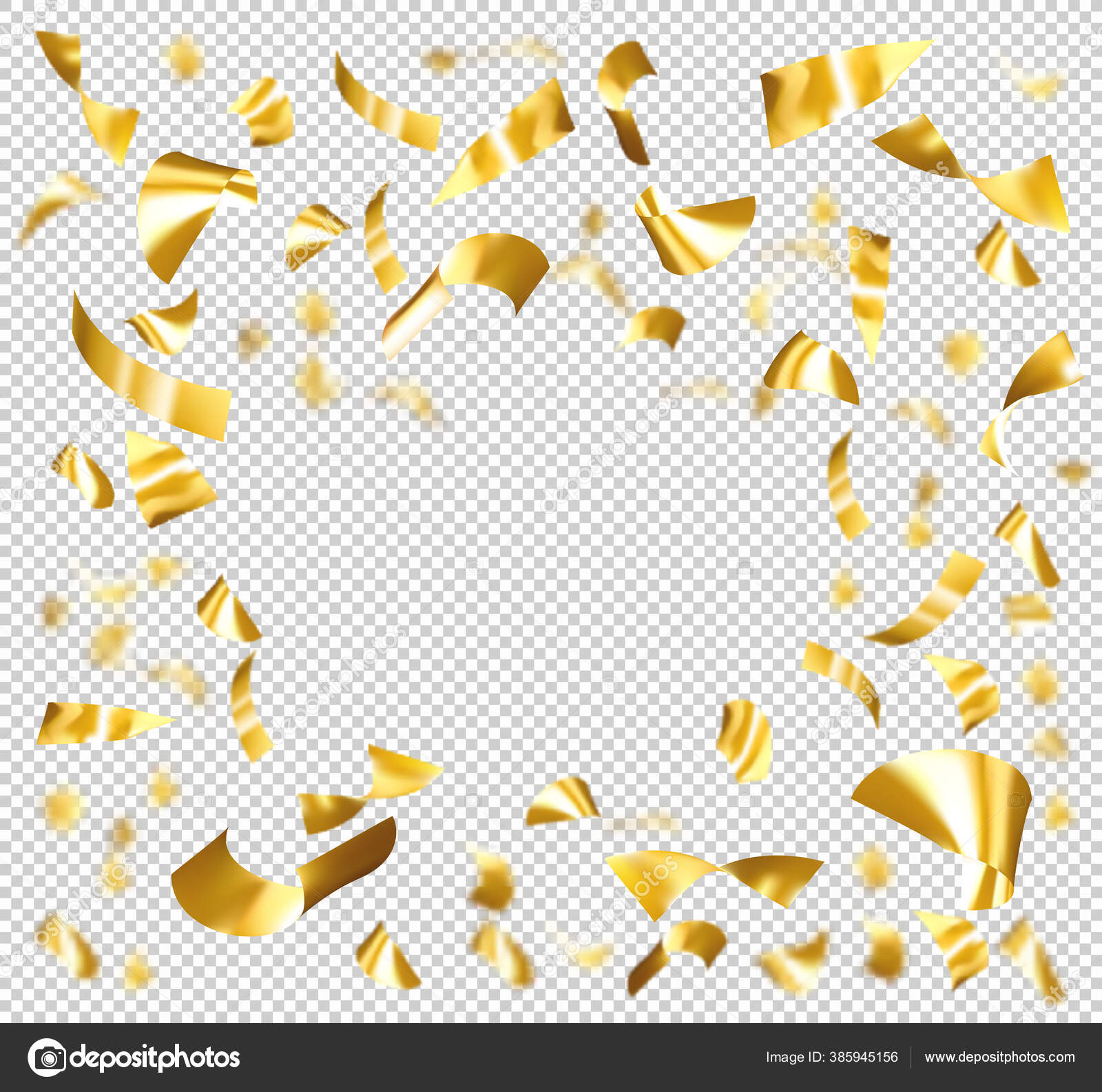 Falling Shiny Golden Confetti Isolated Transparent Background Vector ...