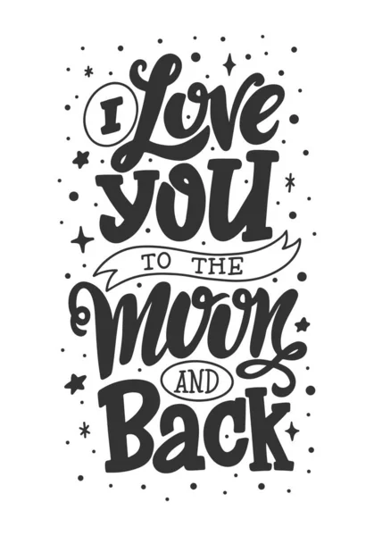 Love You Moon Back Lettering Isolated White Background Handwritten Poster Stock Vector by ...
