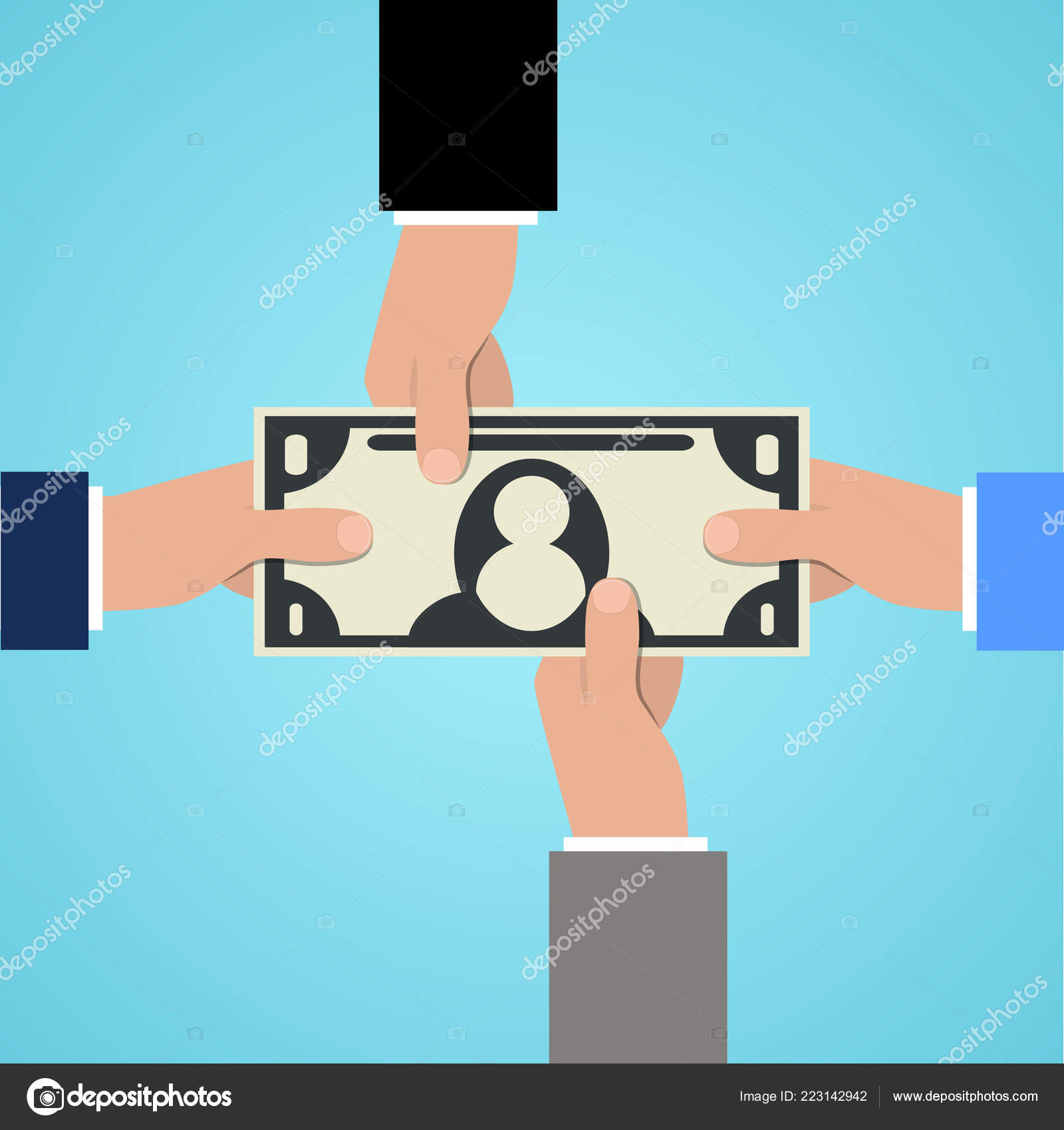 Four Hands Reaching Cash Paper Money Dollar Sign Symbol Business Stock ...