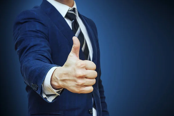 Businessman shows thumb up sign gesture. Nonverbal communication. Like ...