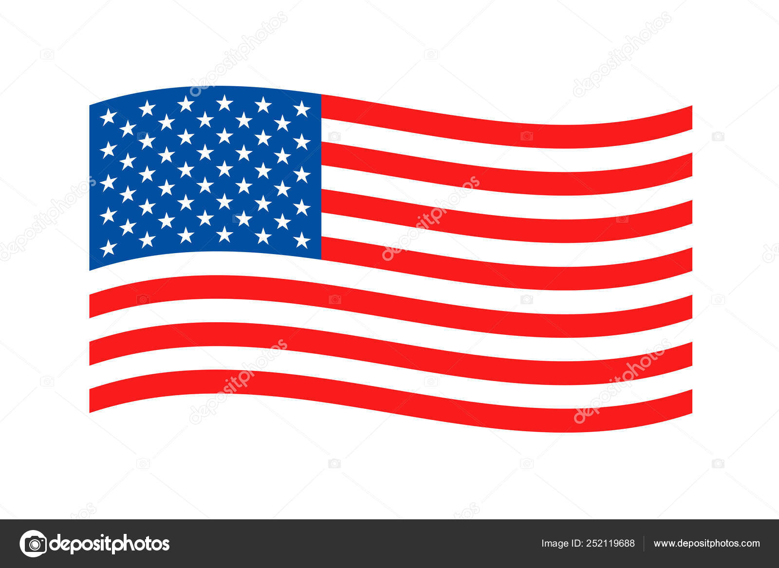 American Waving flag on white background. Coloured USA flag. Vector ...