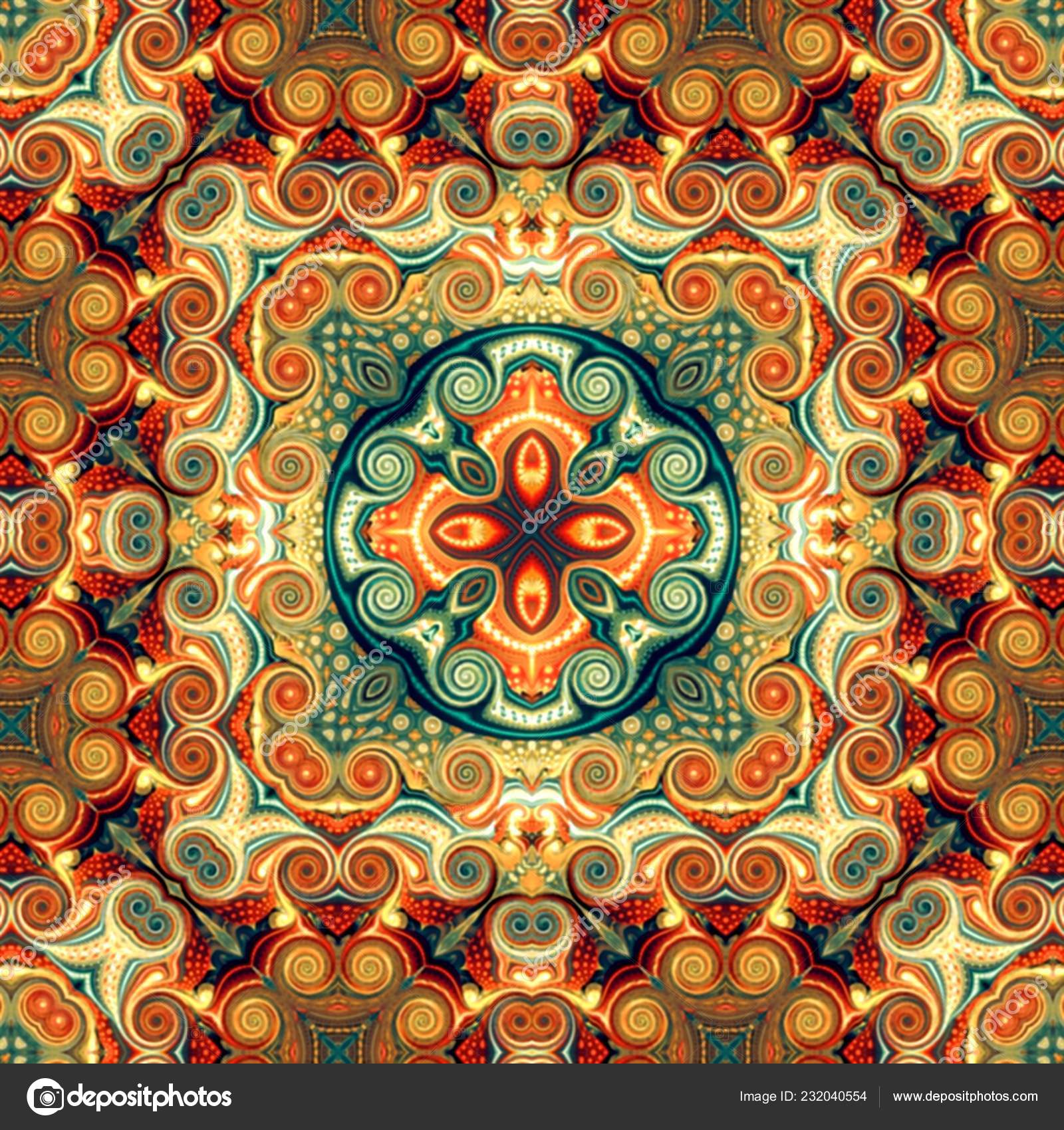 Seamless Raster Pattern Oriental Style Flower Psychedelic Mosaic ...