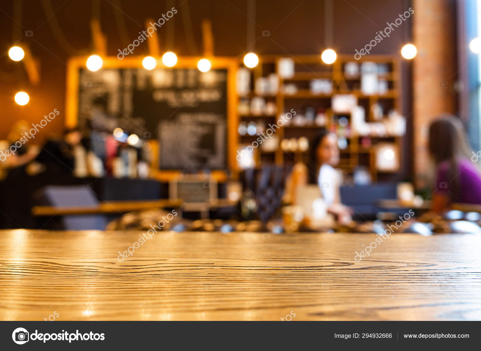 Wooden Top Table Blurred Coffee Shop Background Mockup Wooden Desk ...