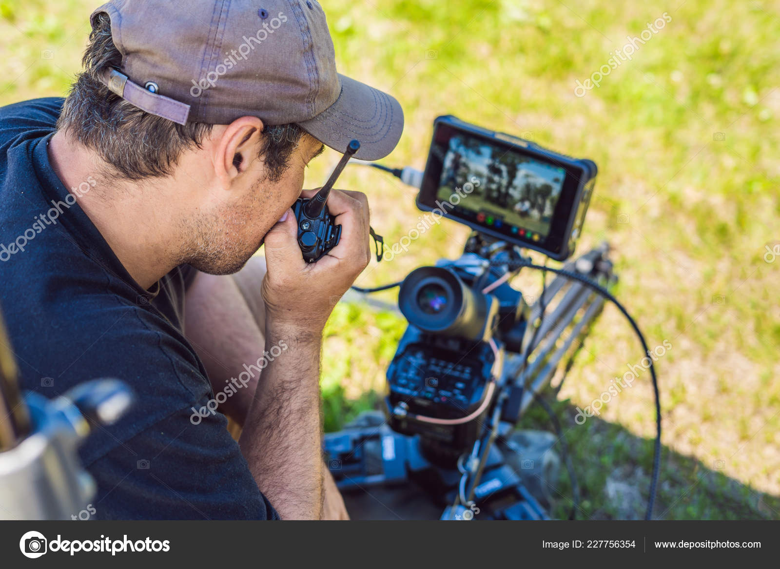 Shooting process on cinema stage - commercial production set, exterior ...