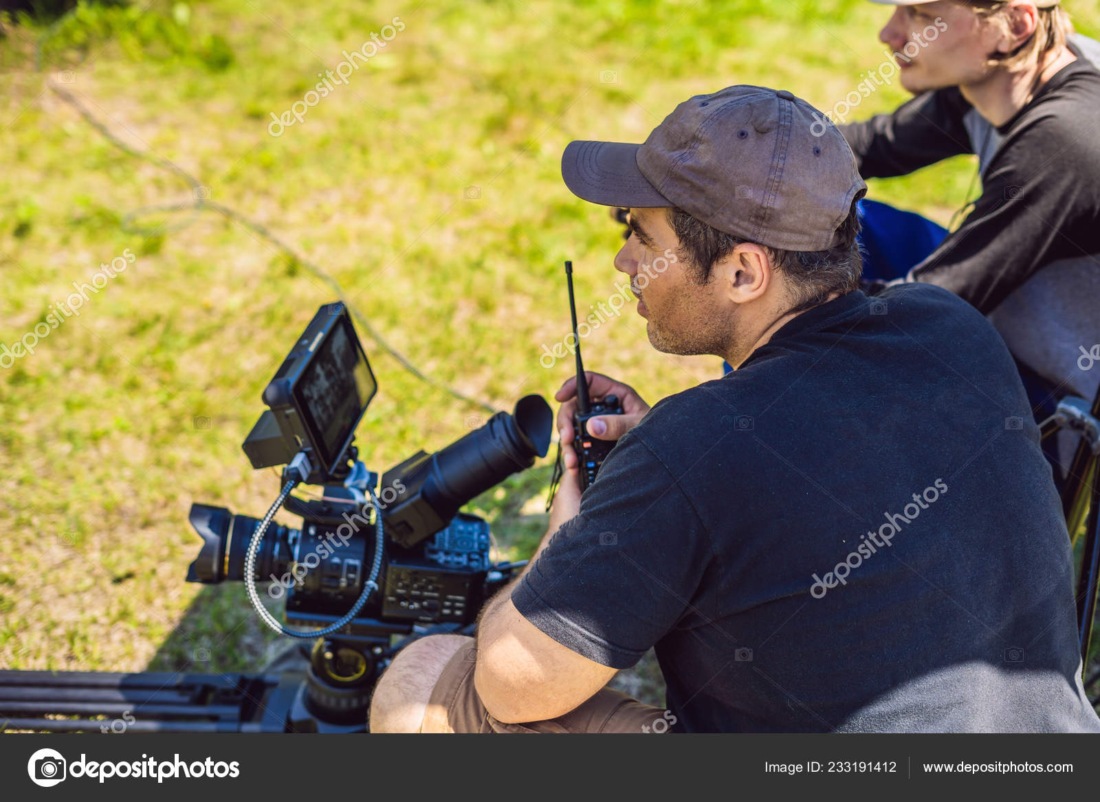 Shooting process on cinema stage - commercial production set, exterior ...