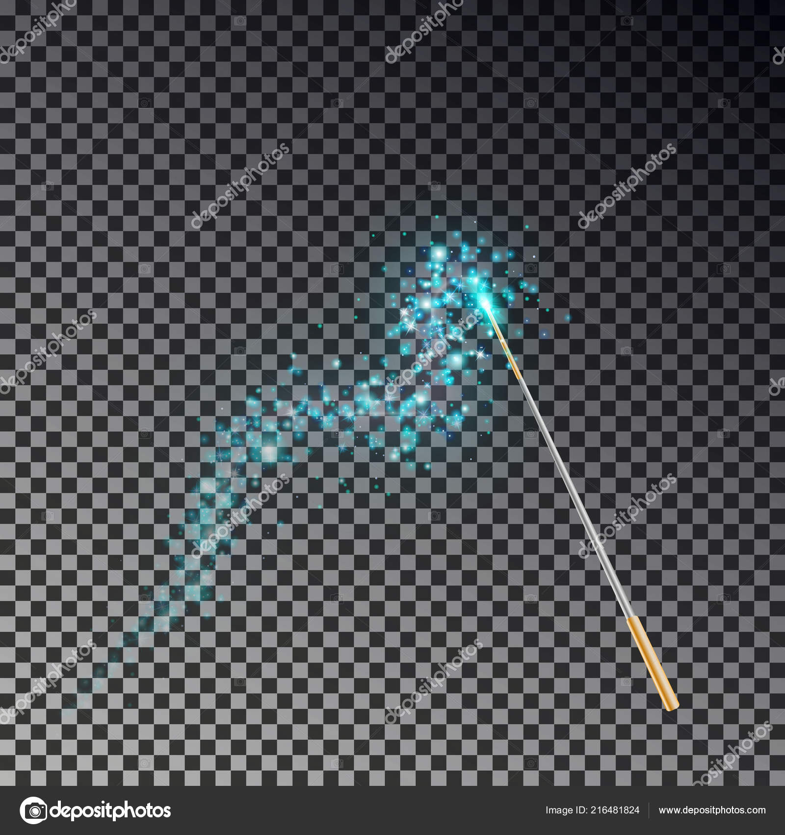 Magic wand vector. Transparent miracle stick with glow blue light tail ...