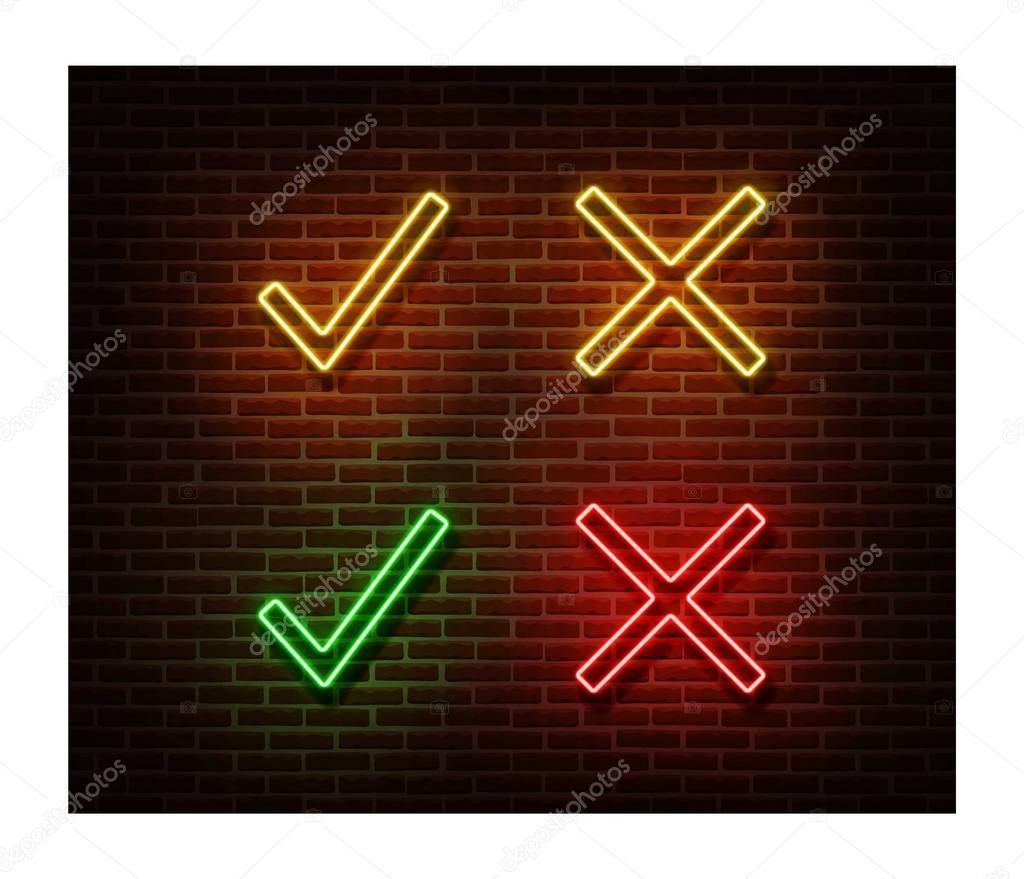 Neón prueba, negado signos vector aislado en la pared de ladrillo ...