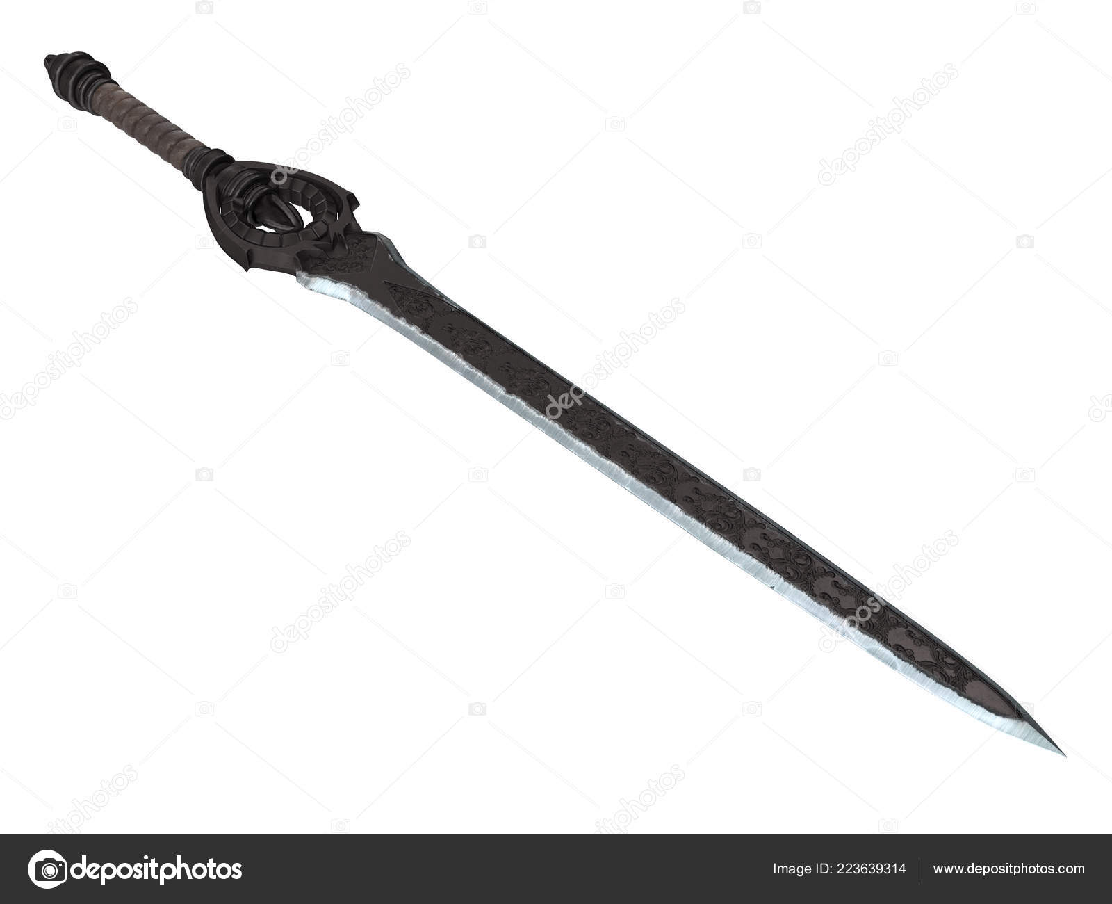 Fantasy longsword with large guard on an isolated white background. 3d ...