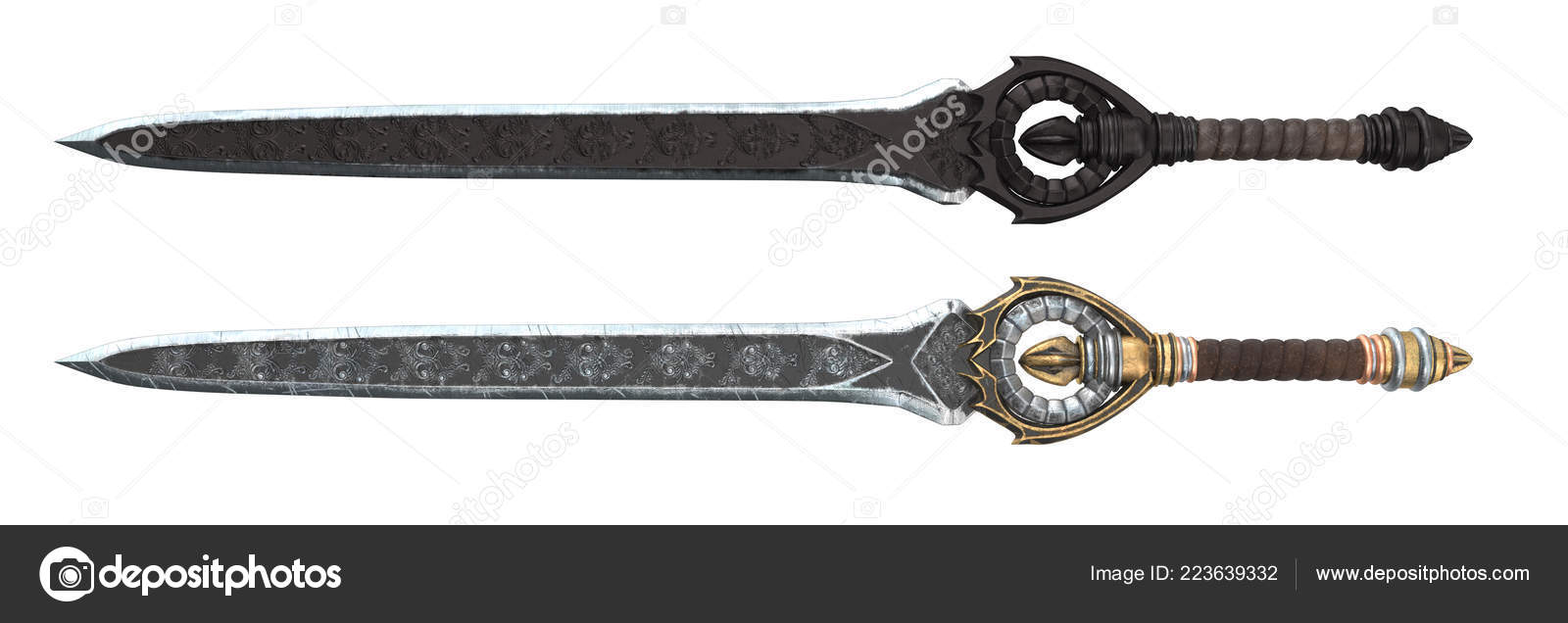 Fantasy longsword with large guard on an isolated white background. 3d ...