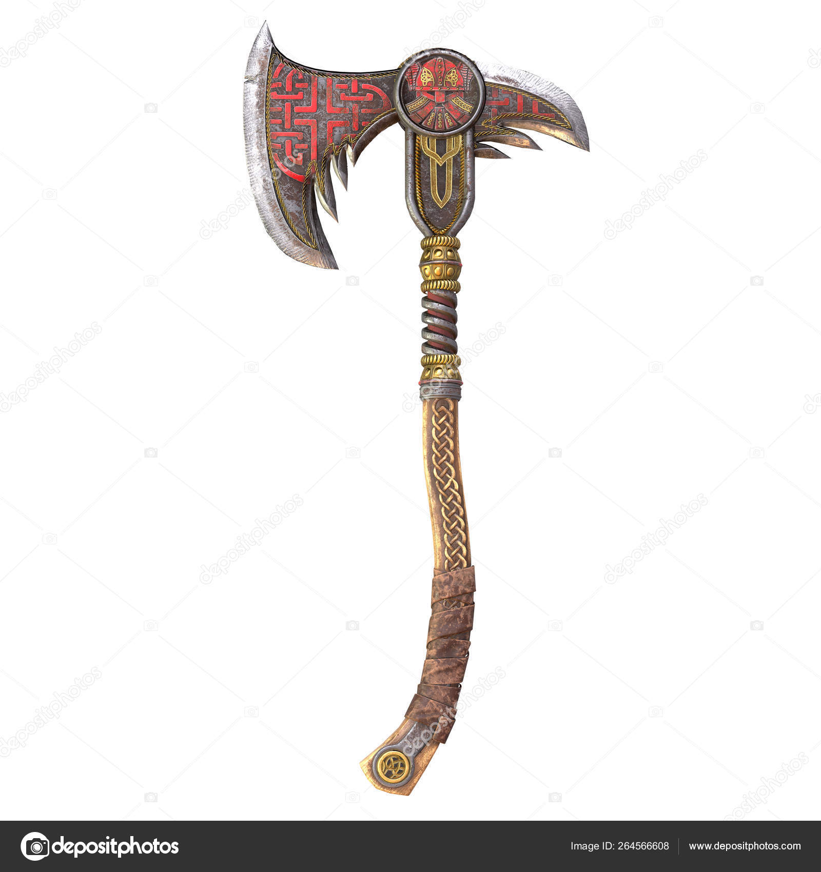 Viking fantasy axe on an isolated white background. 3d illustration ...