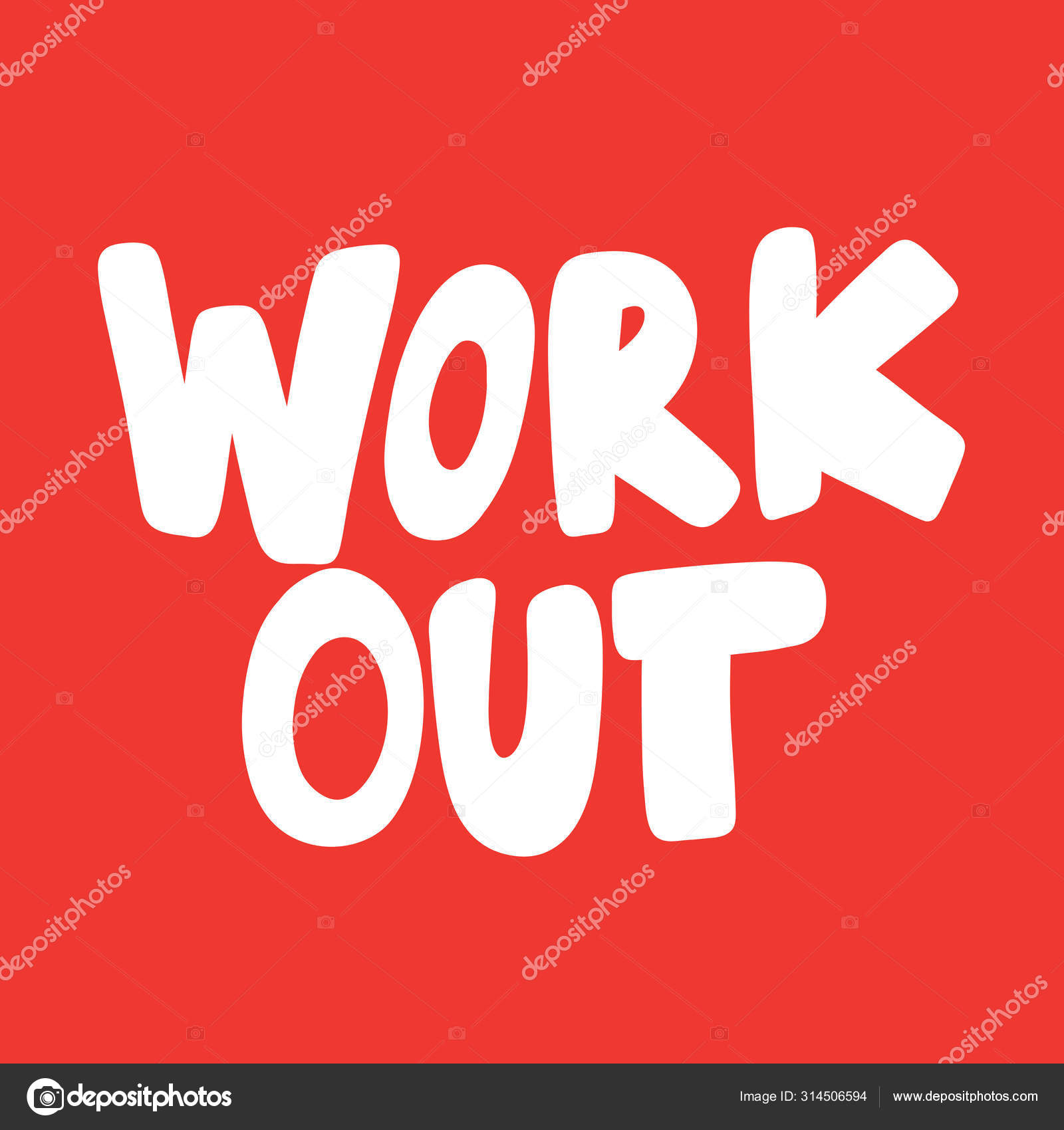 Work out. Vector hand drawn illustration sticker with cartoon lettering ...