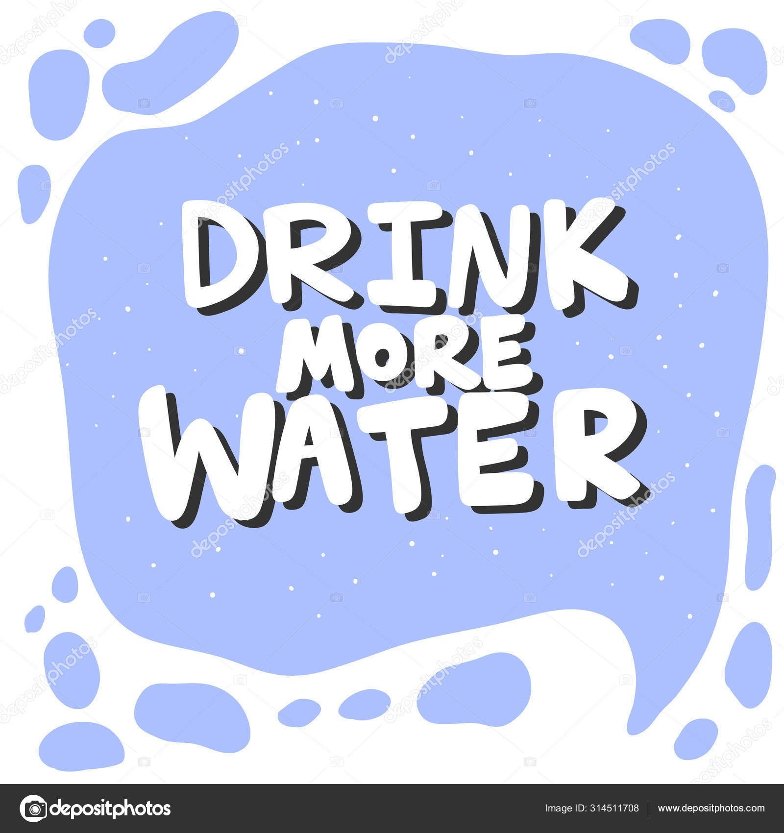 Mehr Wasser trinken. Vektor handgezeichneter Illustrations-Aufkleber ...