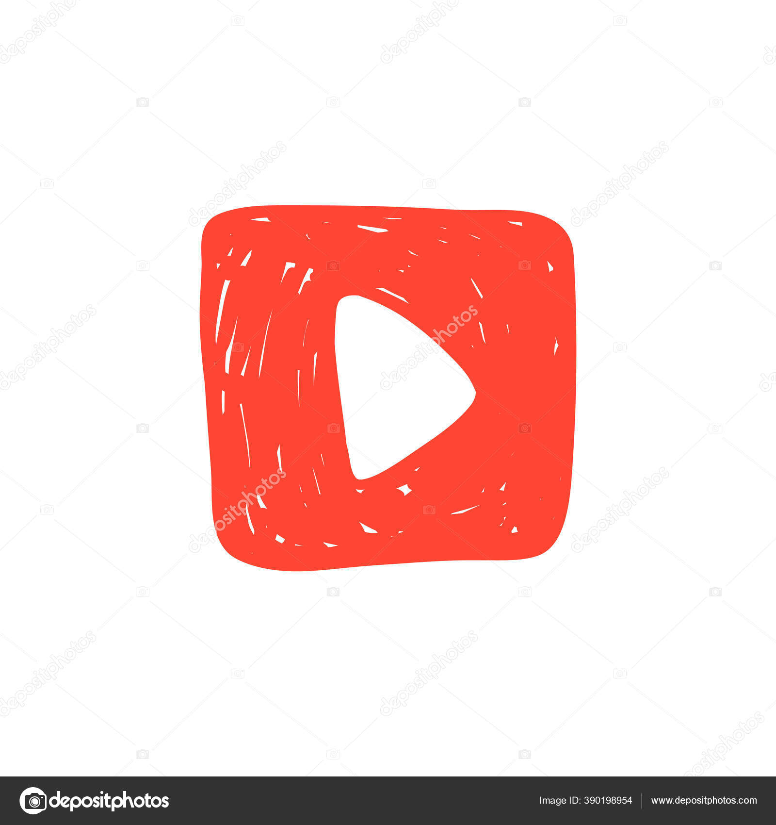 Bouton dessiné à la main rouge avec icône de bouton vidéo. Vecteur par ...