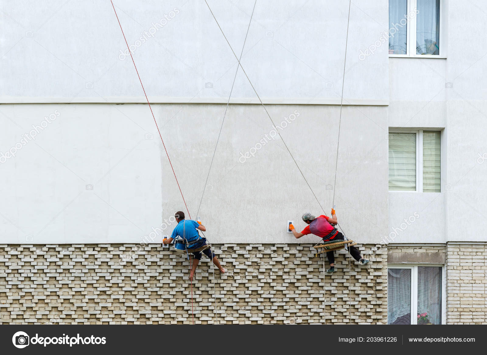 Industrial Climber Building Winterization Works Stock Photo by ...