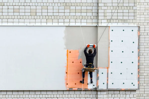 Industrial Climber Building Winterization Works Stock Photo by ...