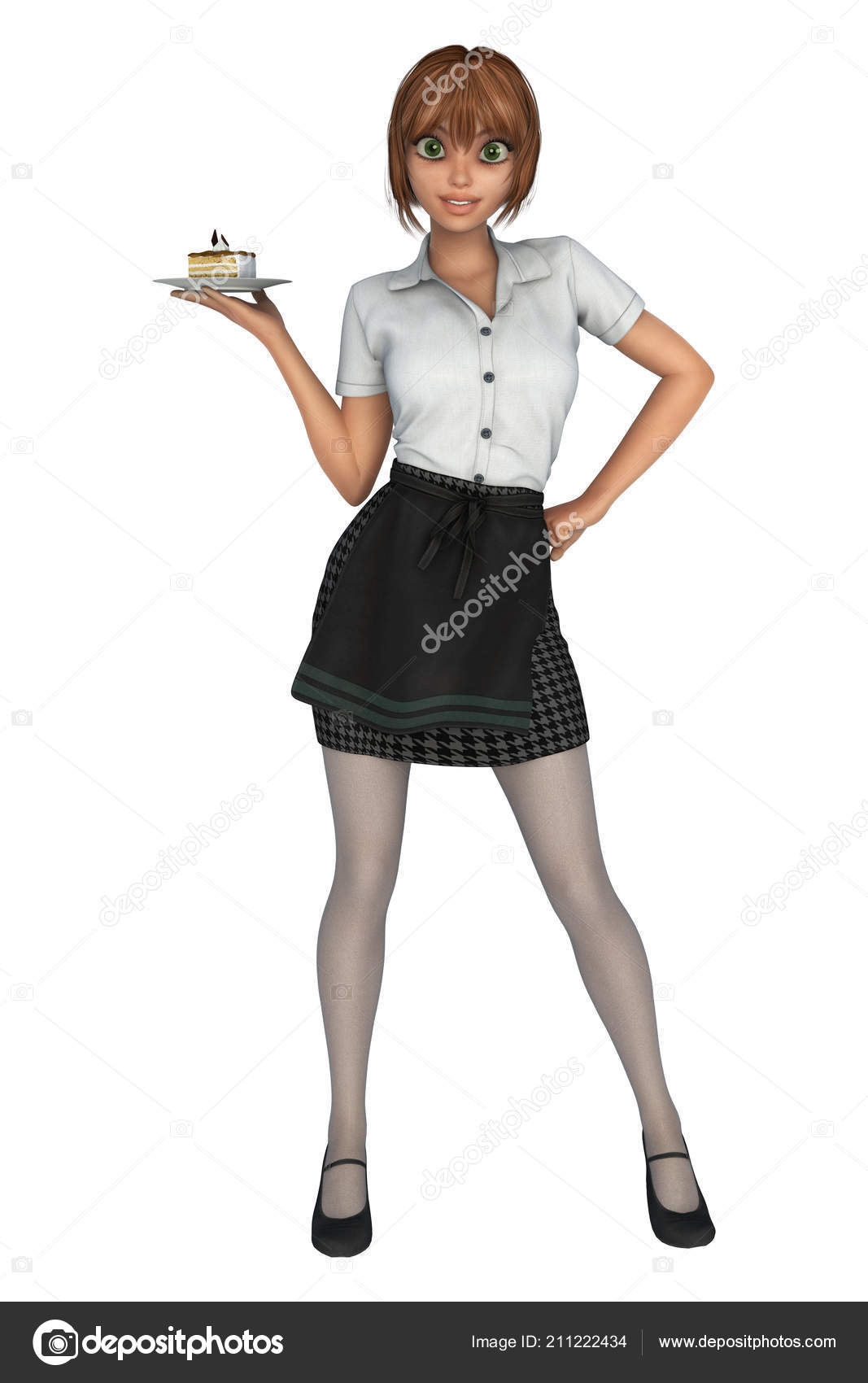 Beautiful Barista Coffee Shop Waitress Holding Plate Slice Cake Ideal — Stock Photo ...