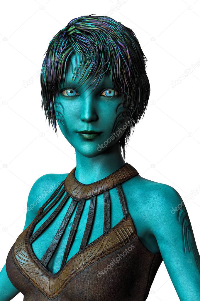 CG sci-f style fantasy alien female figure portrait ideal para fantasía ...