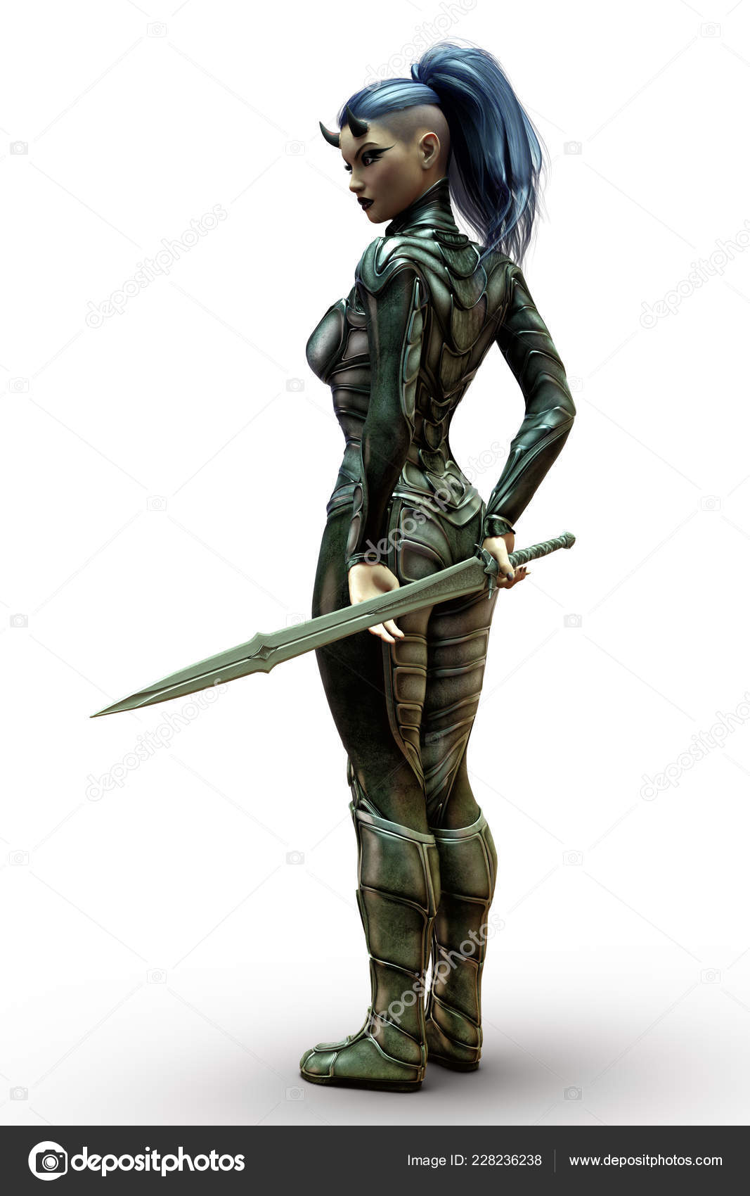 Assertive Sword Holding Female Warrior Isolated Stock Photo by ...