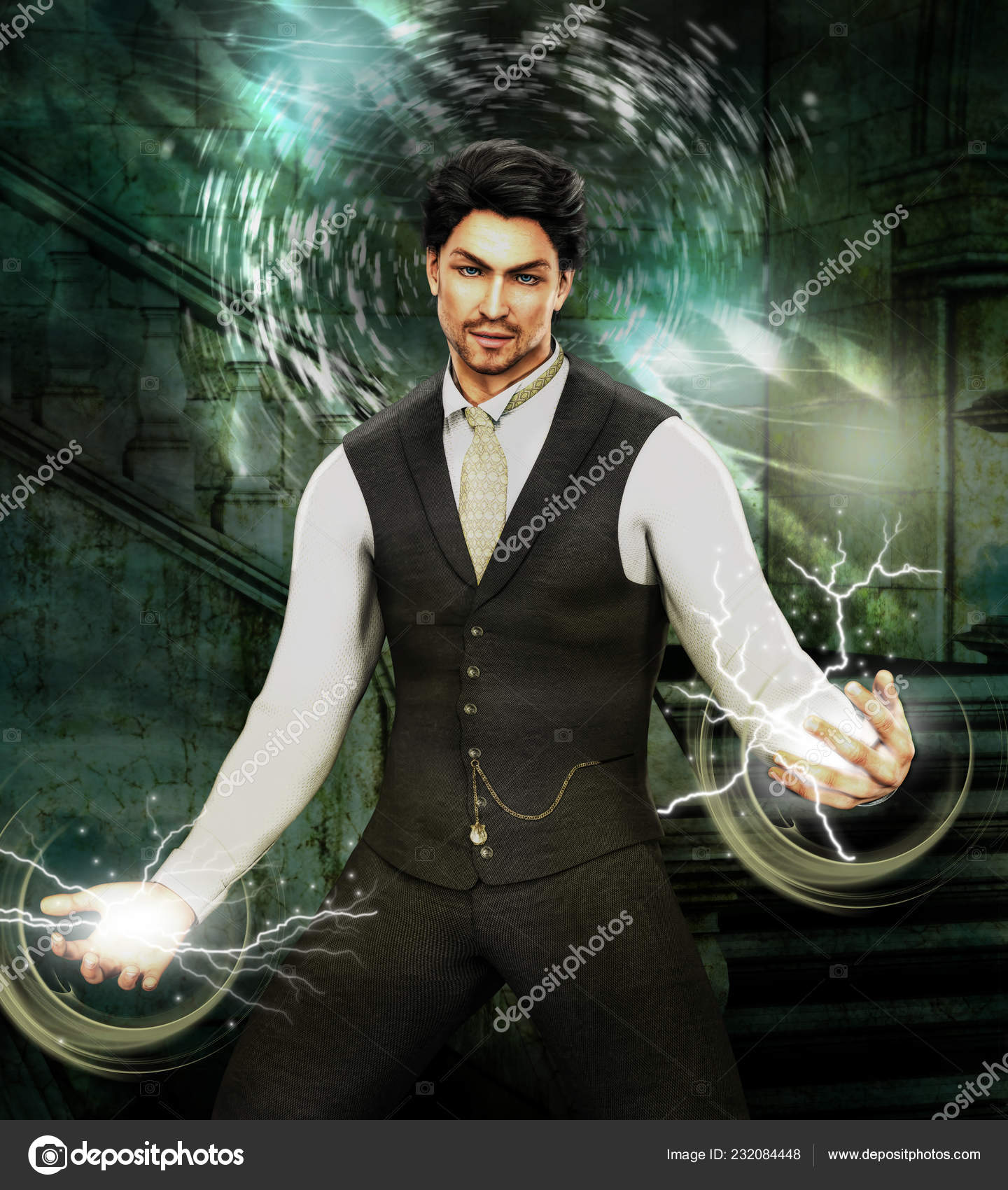 Illustration Rendered Magical Handsome Man Casting Spells Stock Photo ...