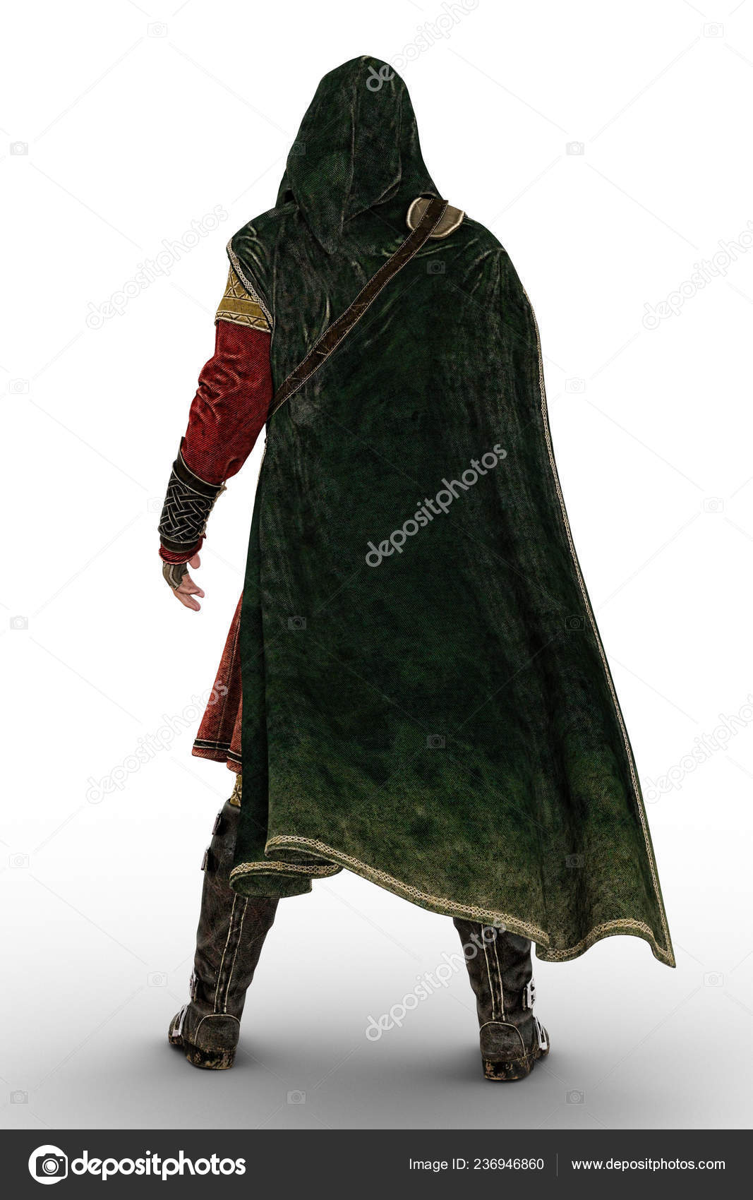 Digital Rear View Rendering Cloaked Fantasy Medieval Ranger Nobleman ...
