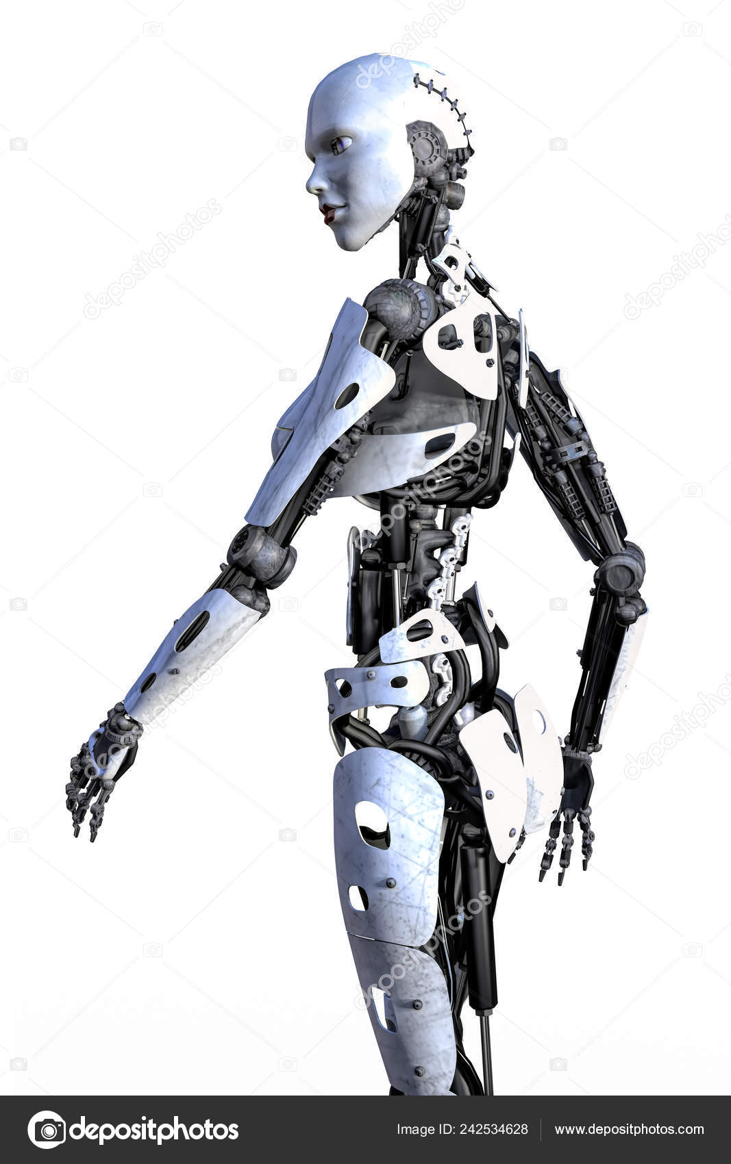 Side View Female Robot Isolated White Background One Series Stock Photo ...
