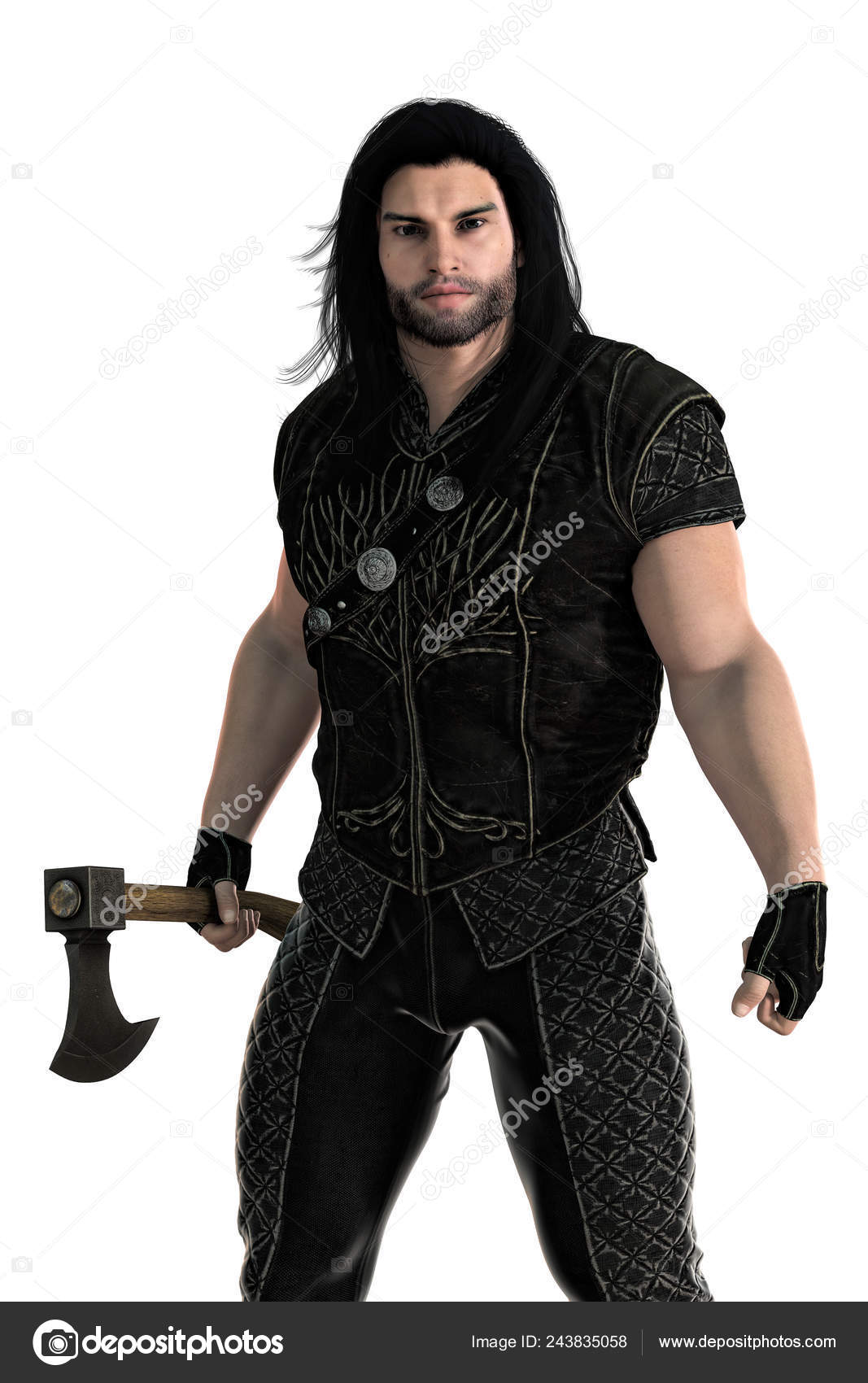 Digital Rendering Male Fantasy Medieval Ranger Nobleman Holding Axe ...