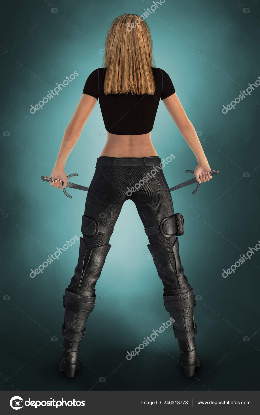 Digital Rear View Rendering Urban Fantasy Style Woman Particularly ...