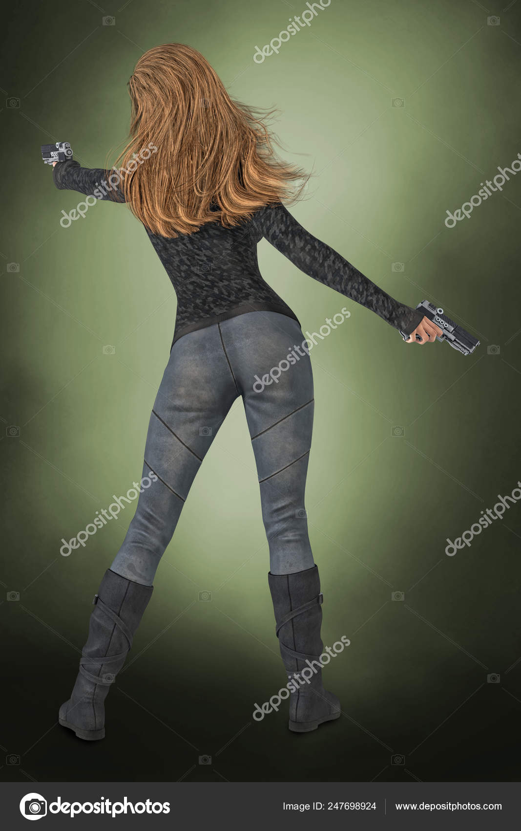 Beautiful powerful woman holding two guns in shooting pose Stock Photo ...