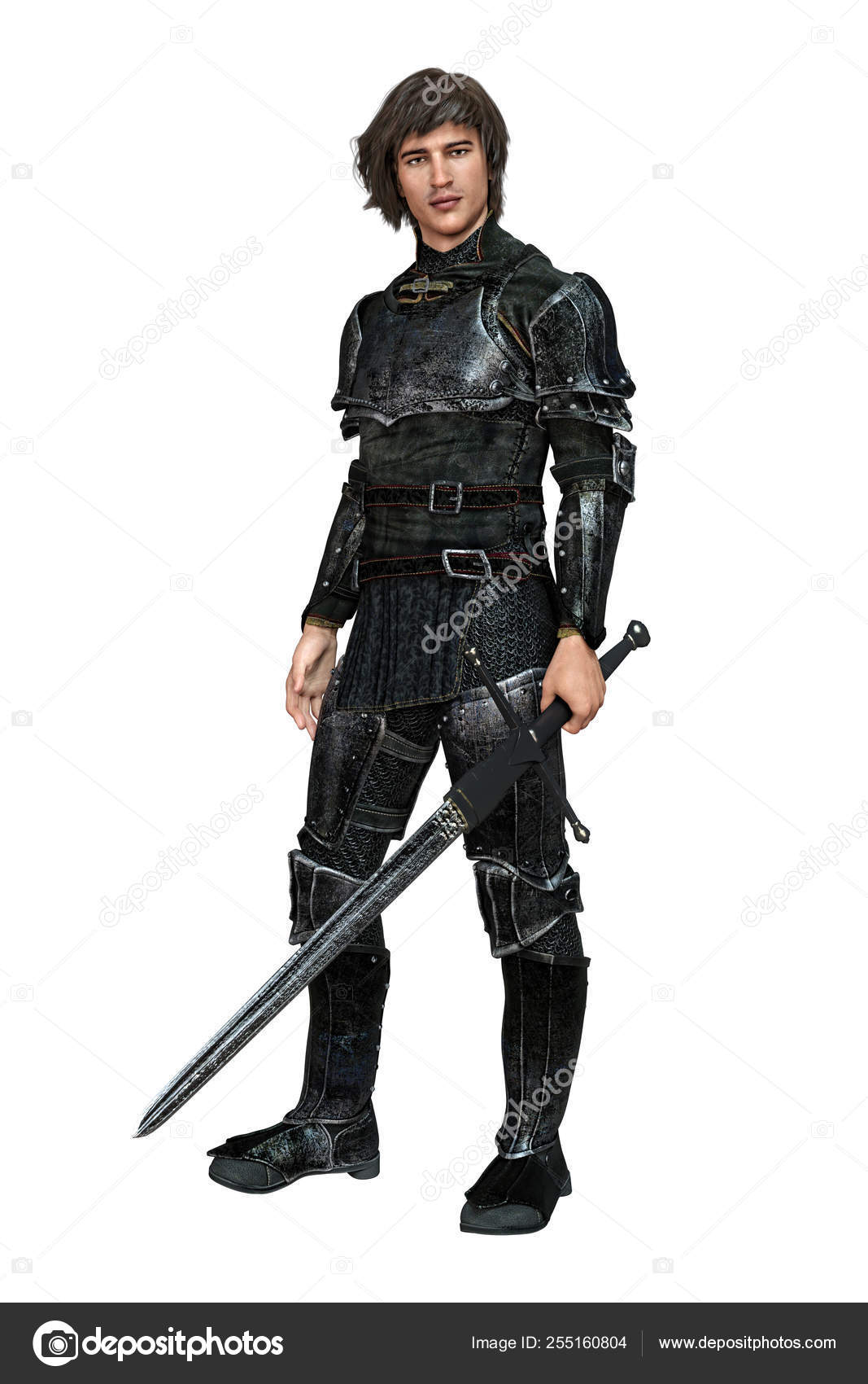 Isolated Render Handsome Medieval Knight in Black Armor Armour Stock ...