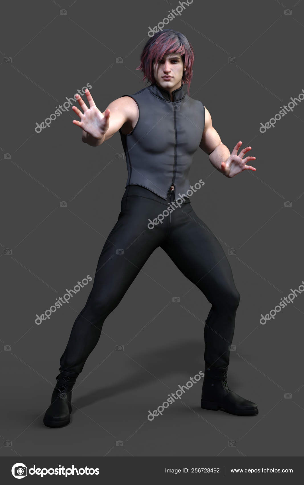 Render of a handsome urban fantasy man in magical action pose Stock ...