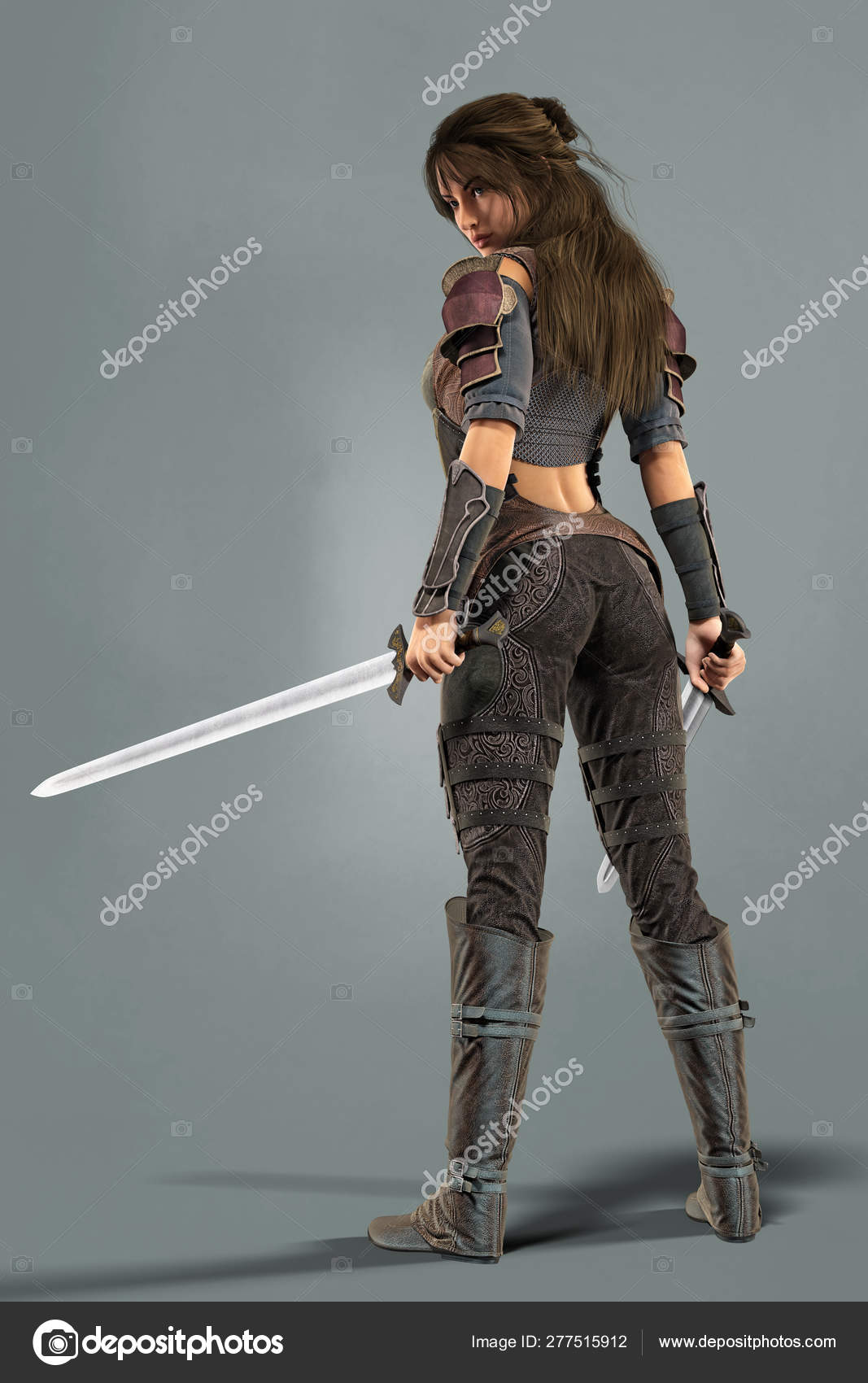 Rear View of a Medieval Fantasy Style Woman Holding a Sword Stock Photo ...