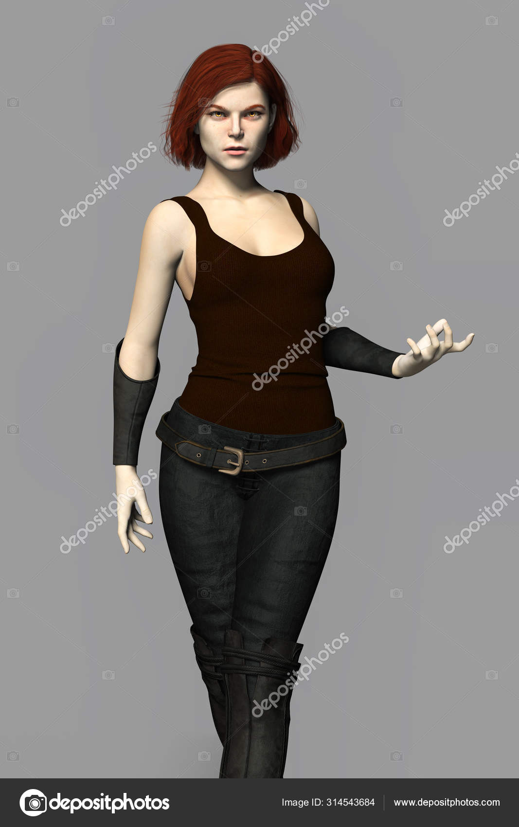 Redheaded female vampire with glowing eyes and her hand outstretched ...