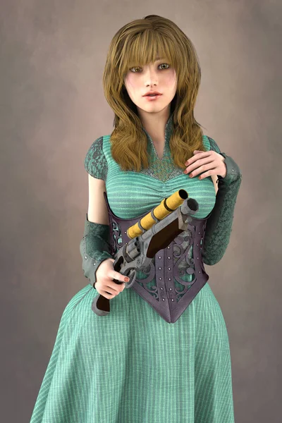 Beautiful Young Cgi Woman Dressed Black Leather Long Dark Hair Stock ...