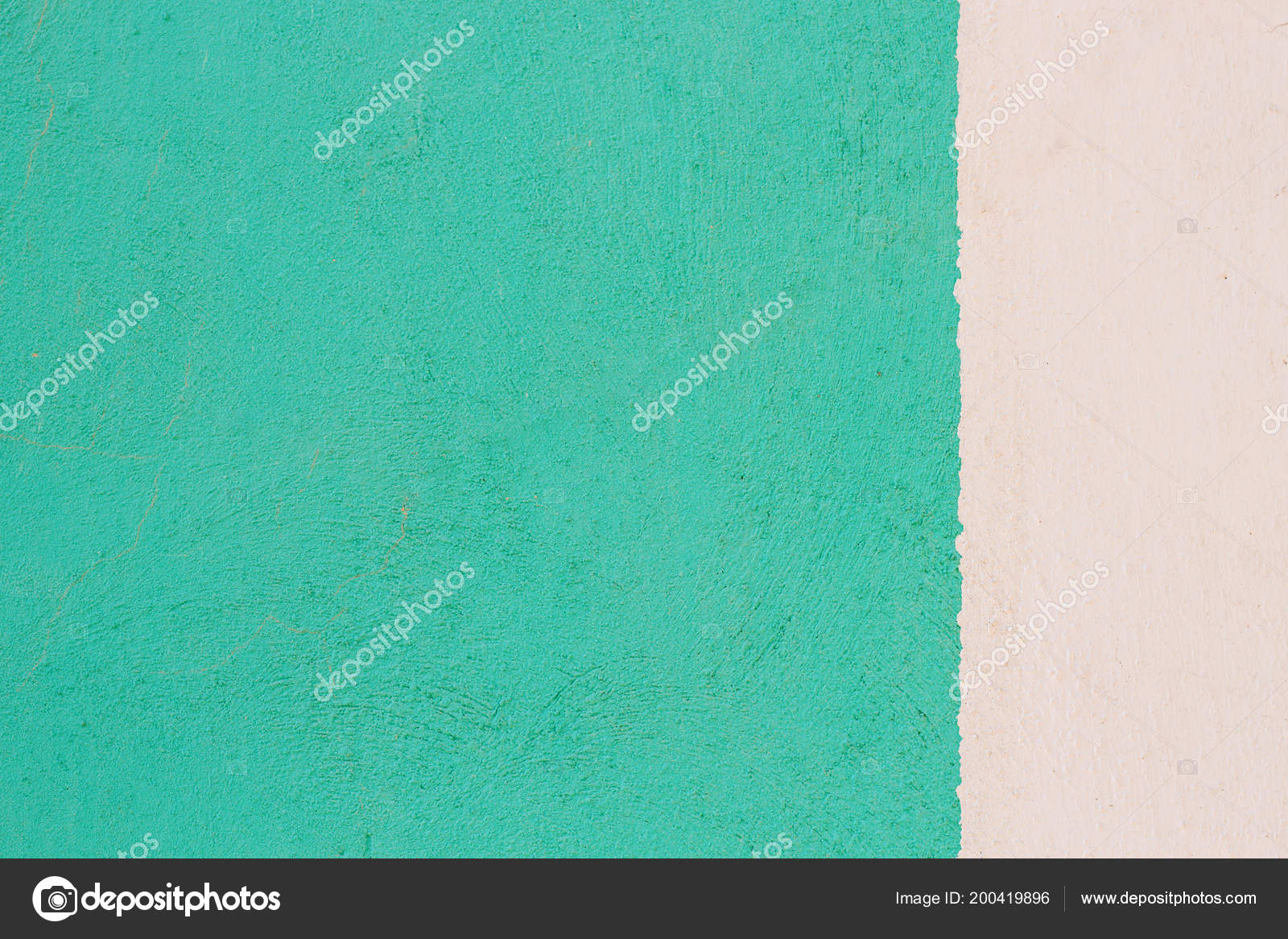 Two colours wall background. Green and white grunge structural plaster ...