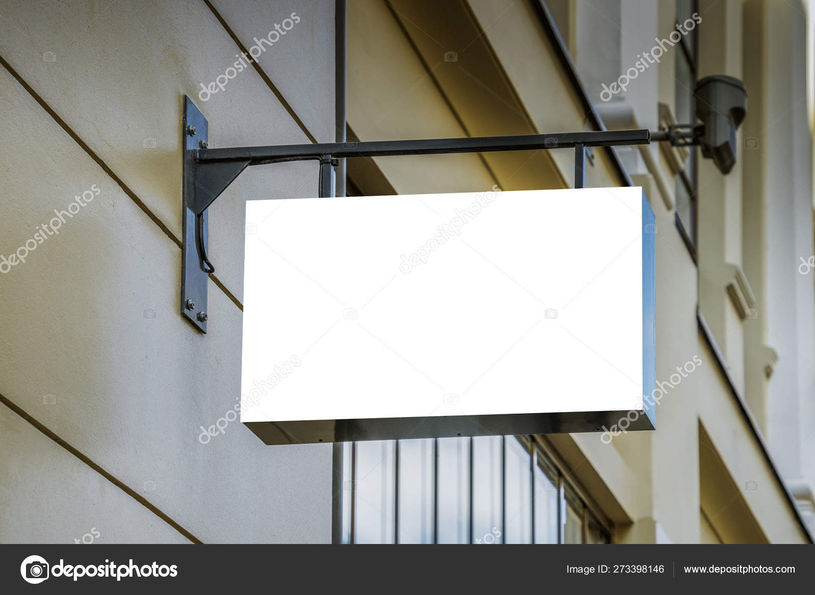 Mock up. Blank white signboard on classical architecture building ...