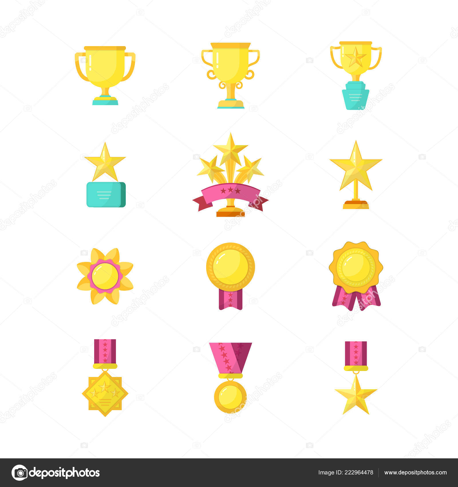 Vector Trophy Medals Cups Awards Icons Set Isolated Background ...