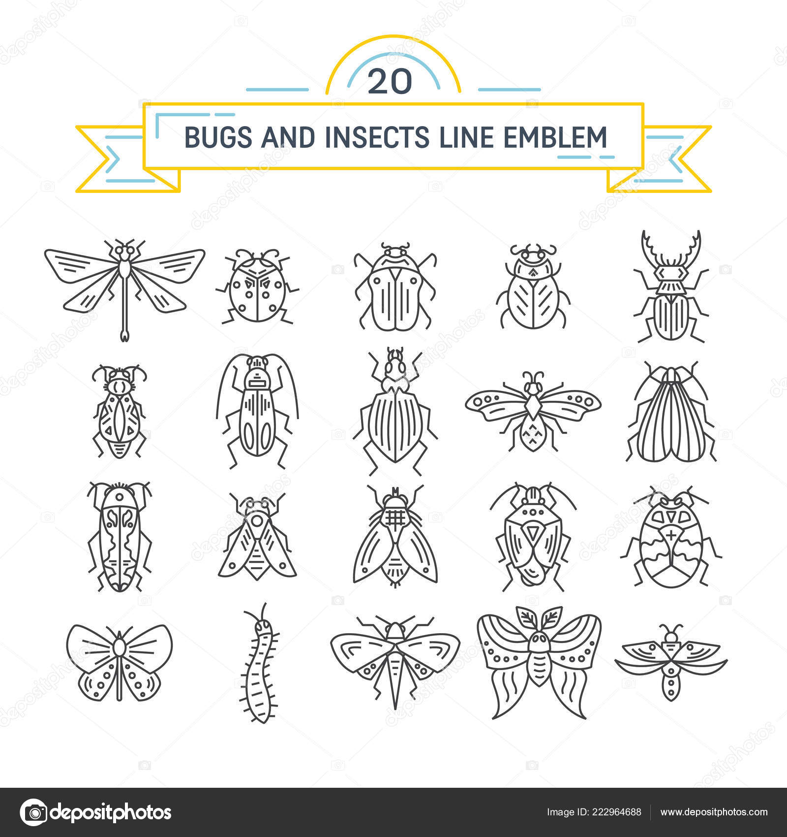 Vector Line Collection Insects Bugs Made Modern Flat Style Stock Vector ...