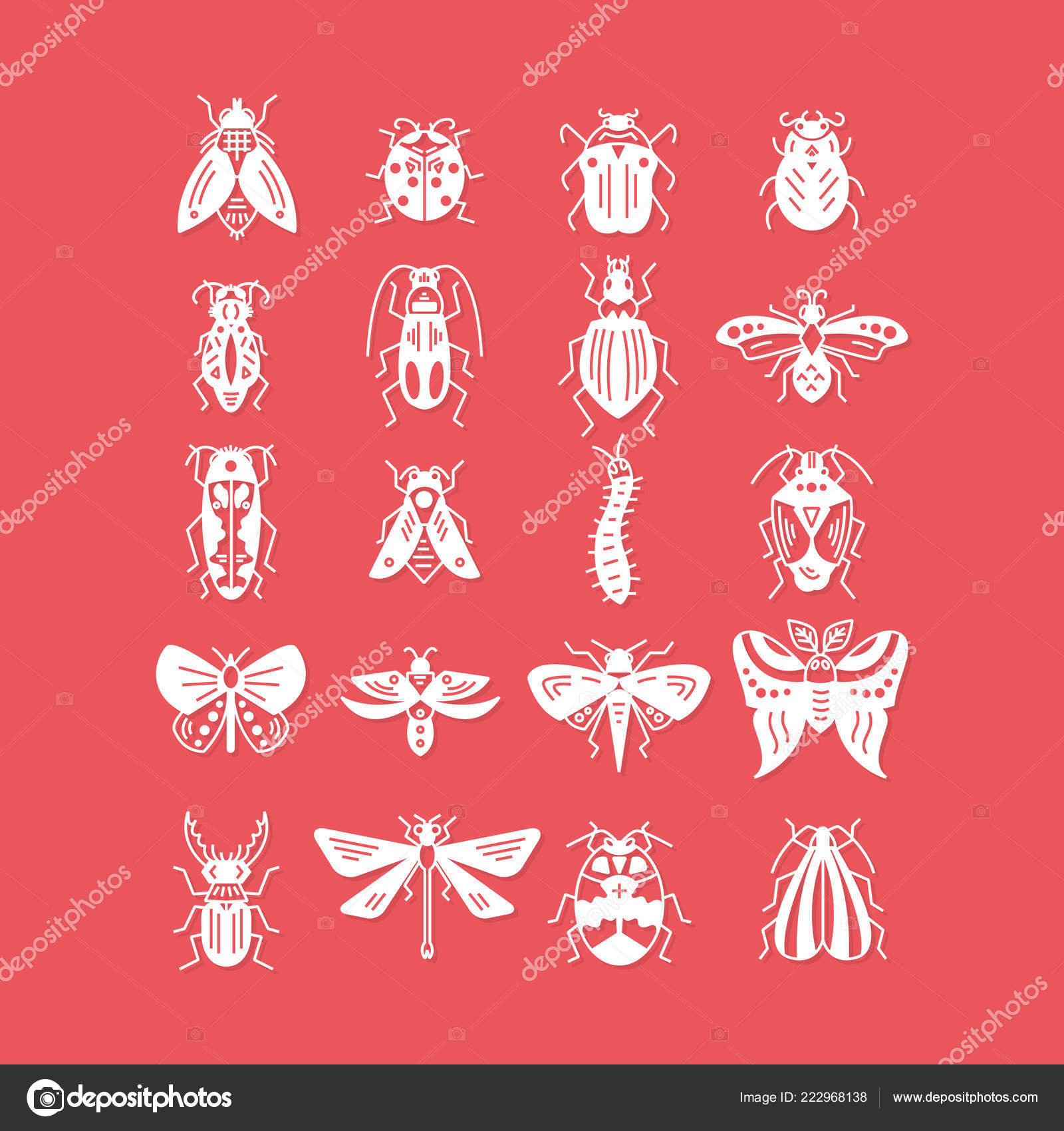 Vector Line Collection Insects Bugs Made Modern Flat Style Stock Vector ...