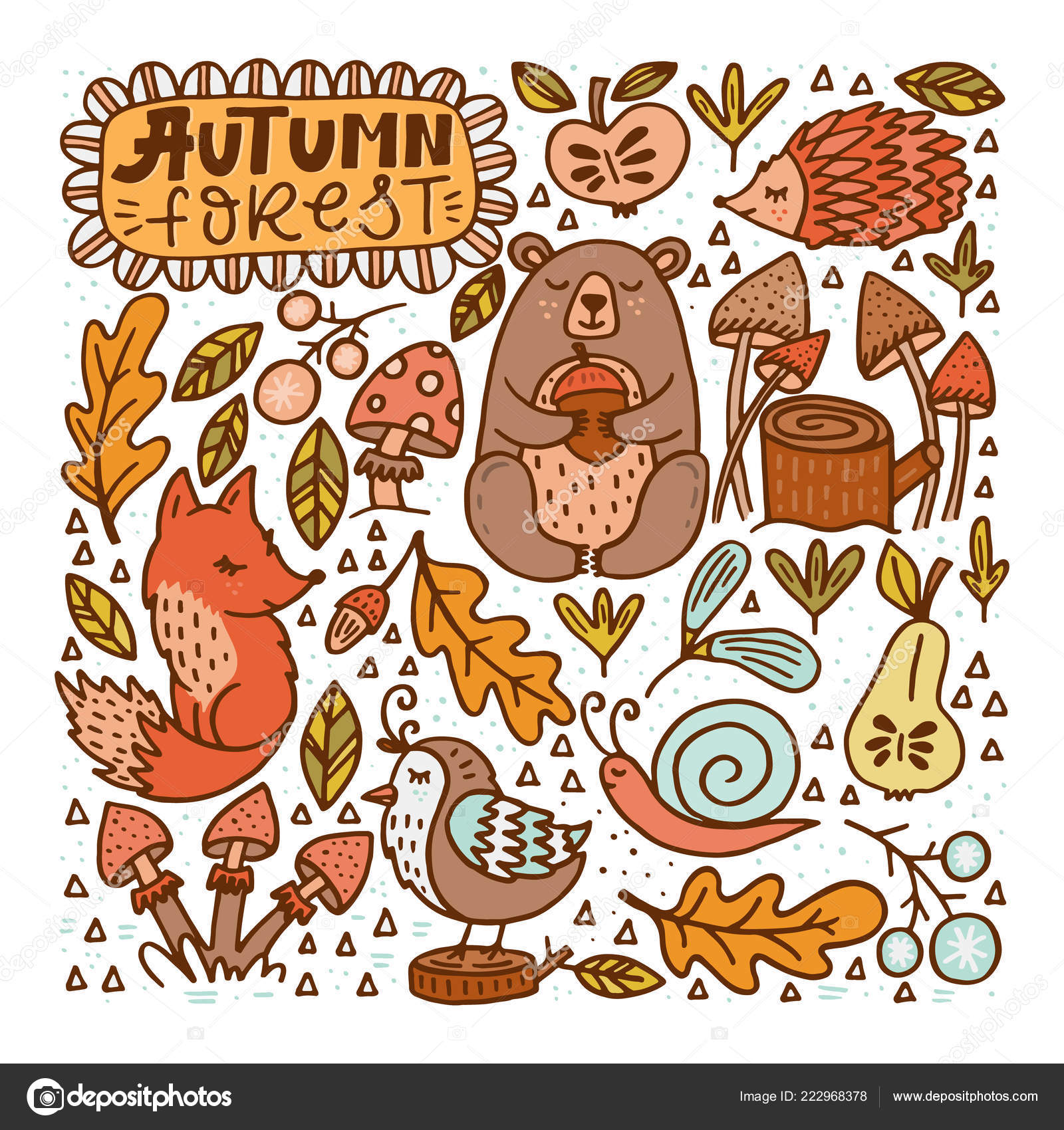 Autumn cartoon characters | Set Cute Autumn Cartoon Characters Plants ...