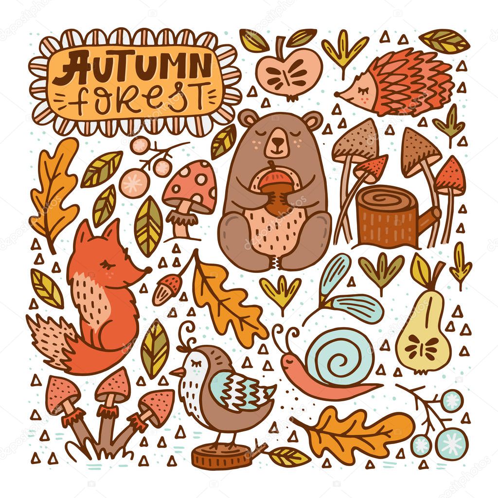 Autumn cartoon characters | Set Cute Autumn Cartoon Characters Plants ...
