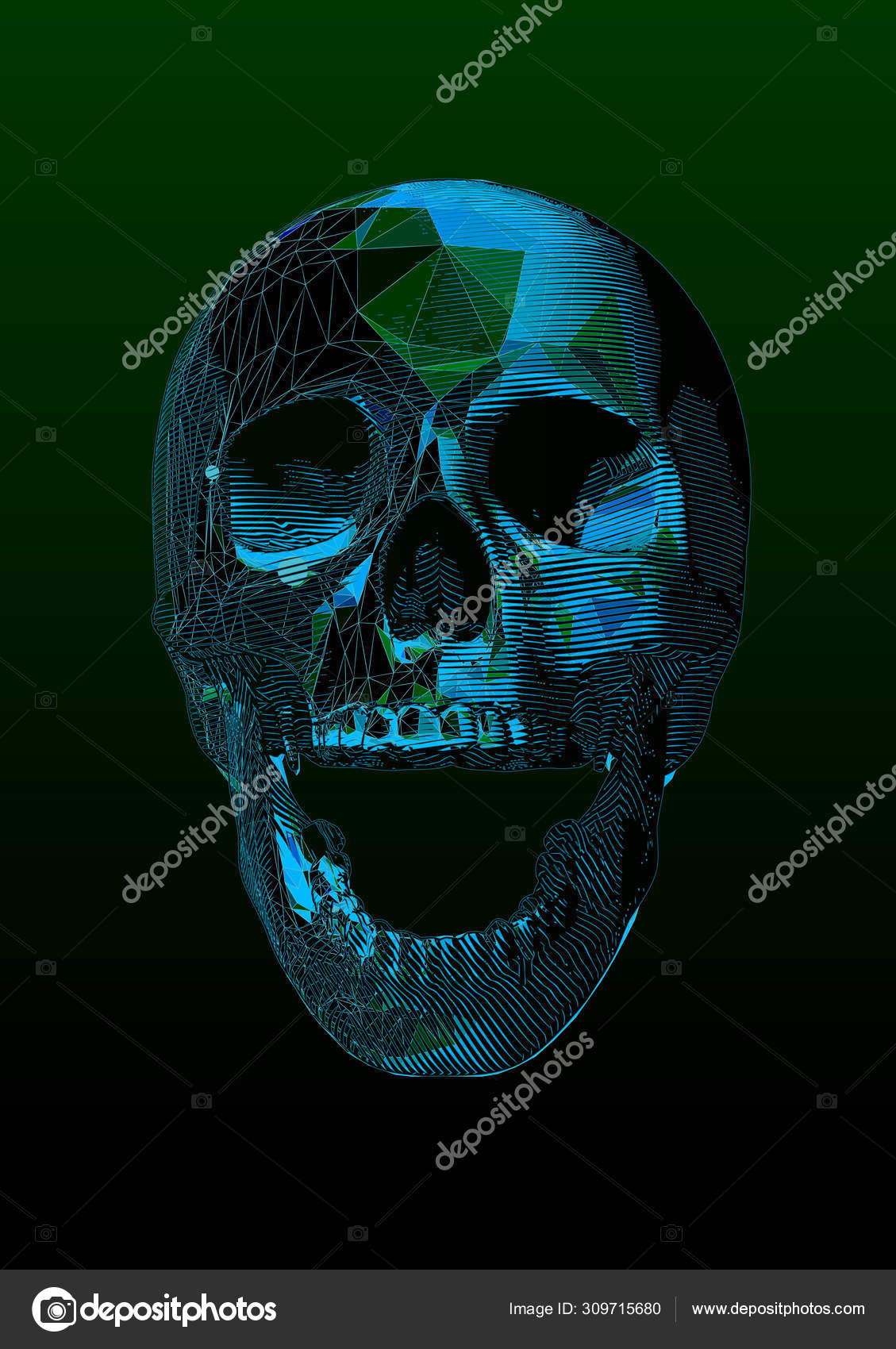Engraving low poly skull vector illustration isolated on dark gr ...