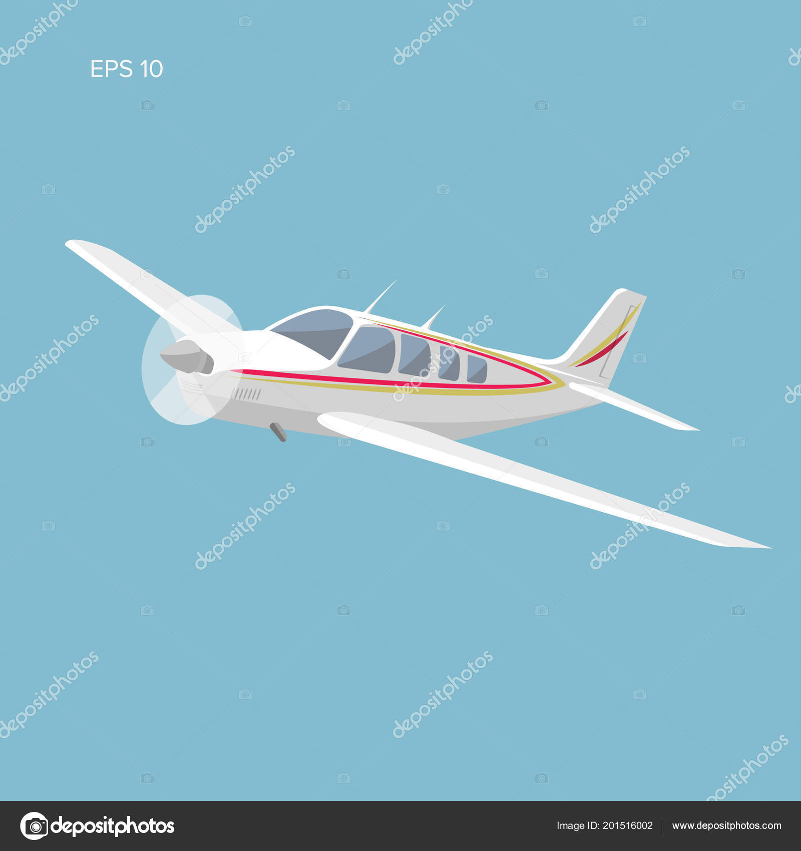 Small plane vector illustration. Single engine propelled passenger ...