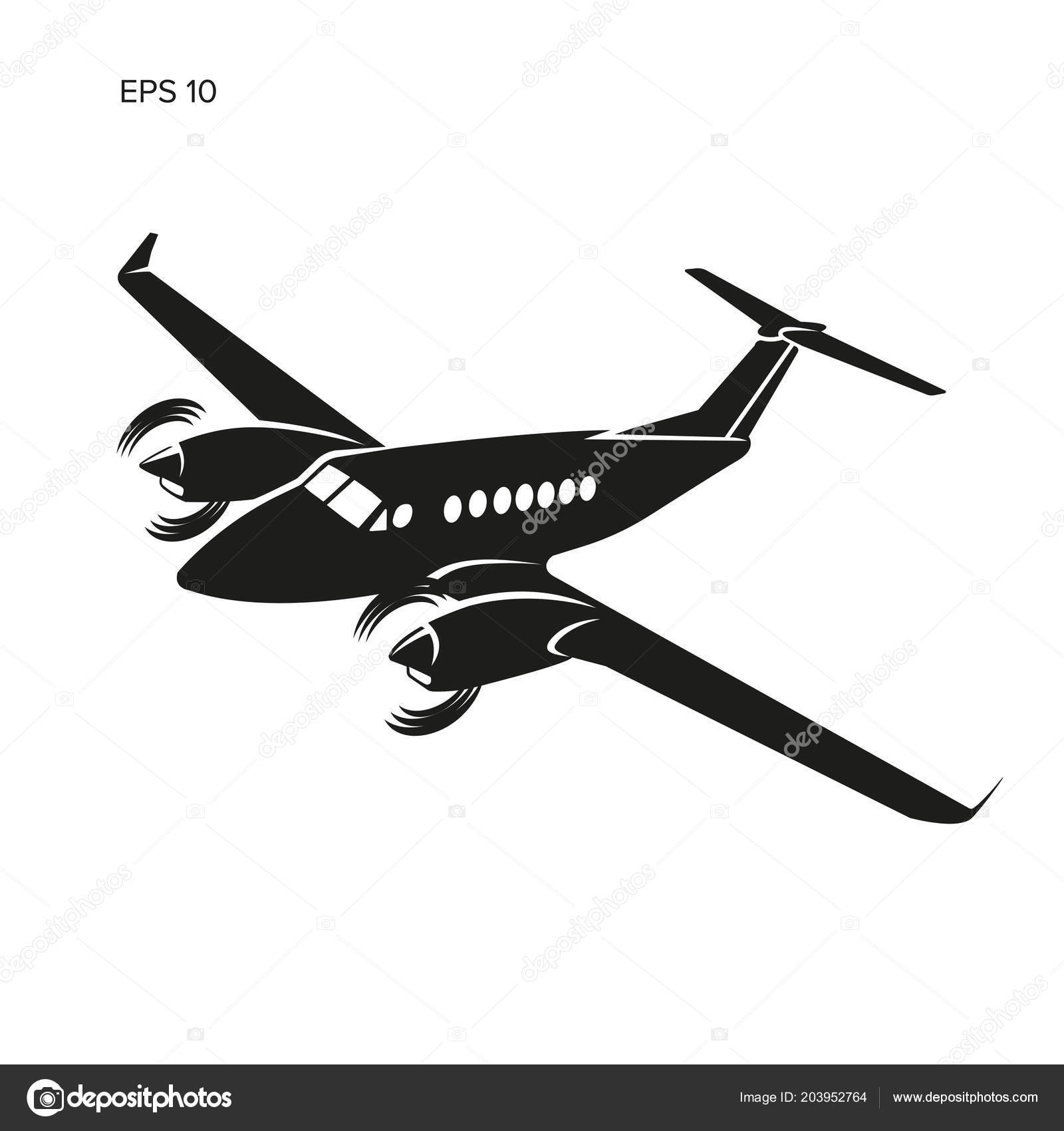 Private plane vector illustration icon. Twin engine propelled aircraft ...