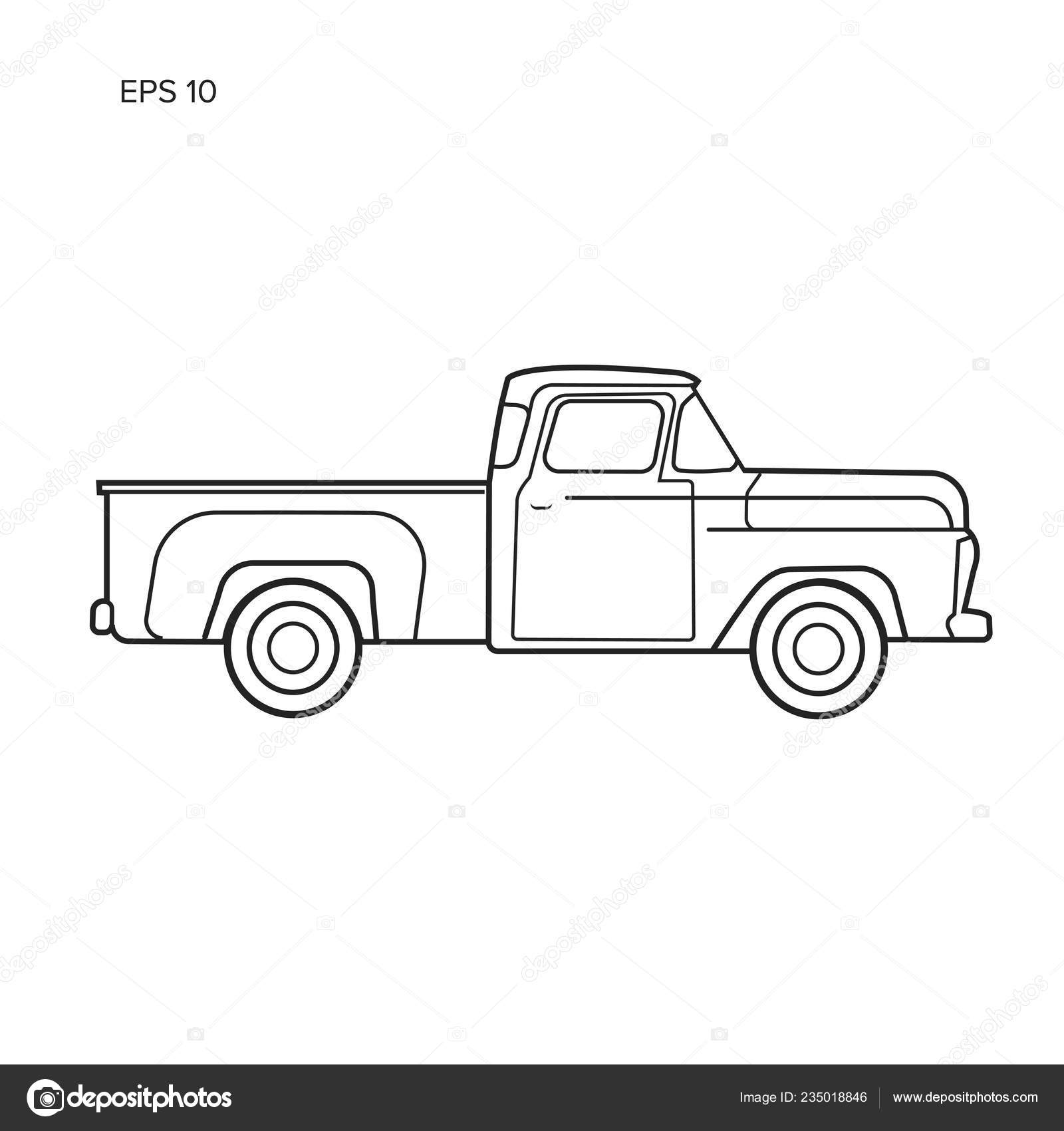 Old retro pickup truck vector illustration. Vintage transport vehicle ...