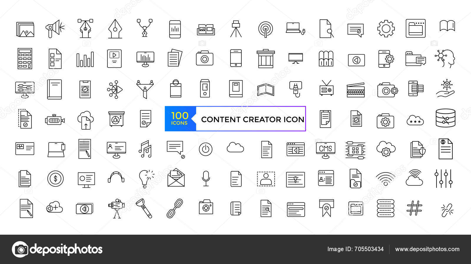 Simple Outline Set Content Creator Icons Linear Style Icons Pack Stock Vector by ©rubbble 705503434