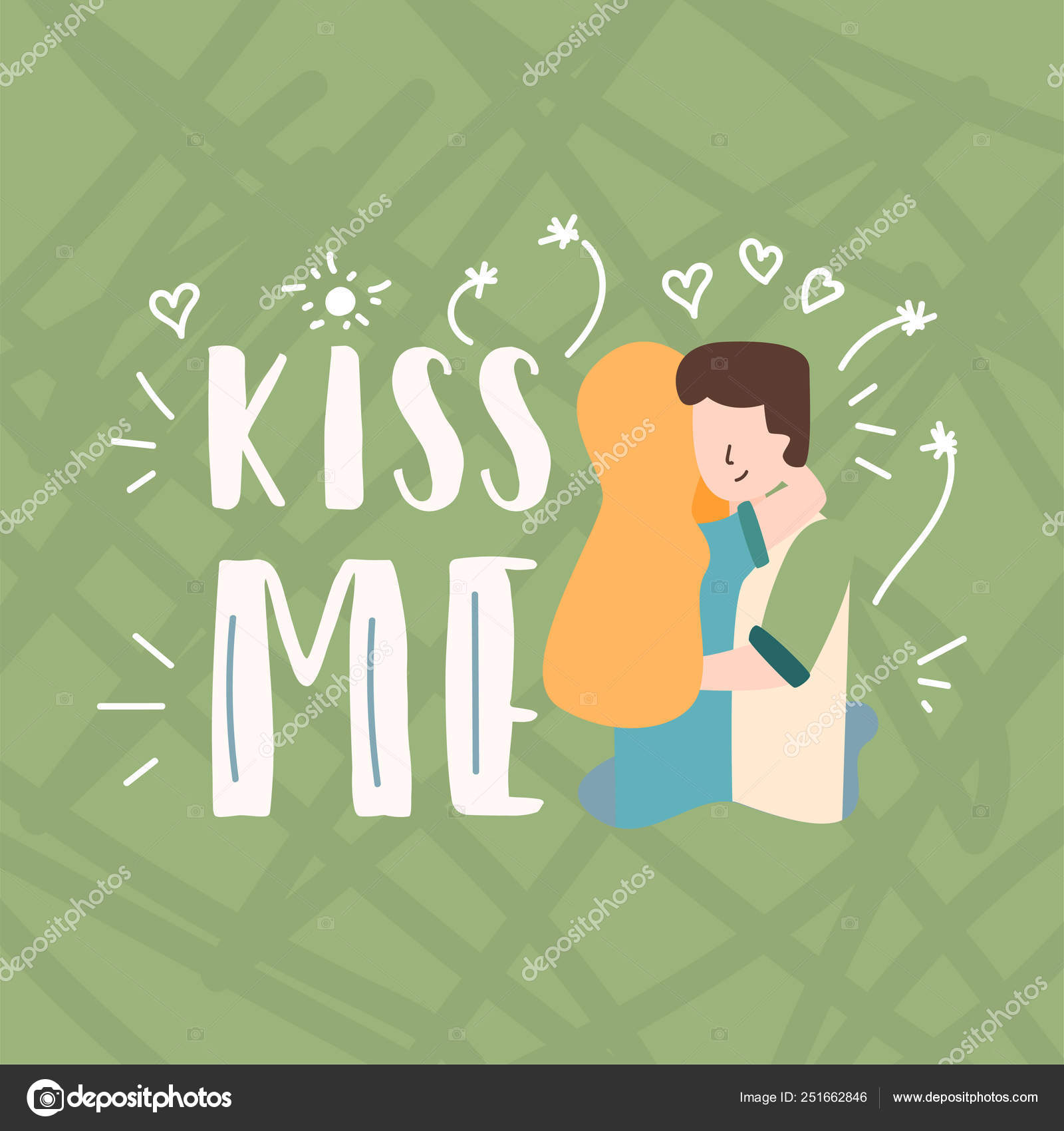 Vector Flat Banner Kiss Me guy hugs his girlfriend — Free Stock Vector ...