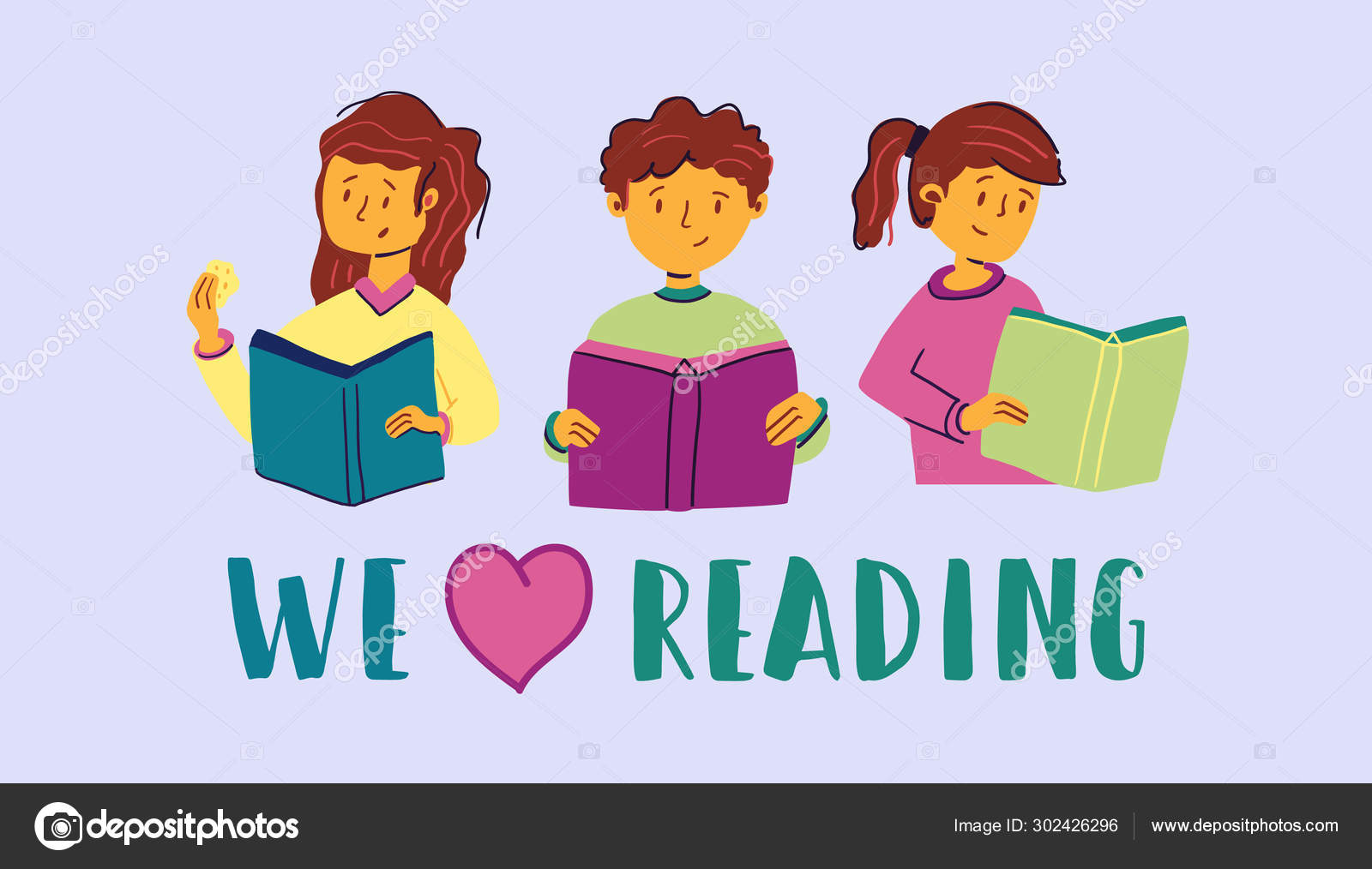 Advertising banner inscription we love reading. bright colorful set ...