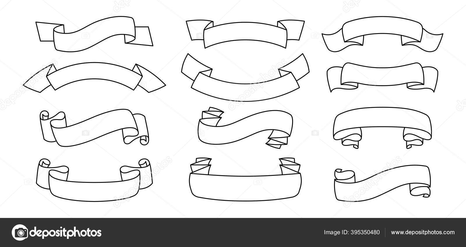 Ribbon set outline style decorative icons vector Stock Vector Image by ...