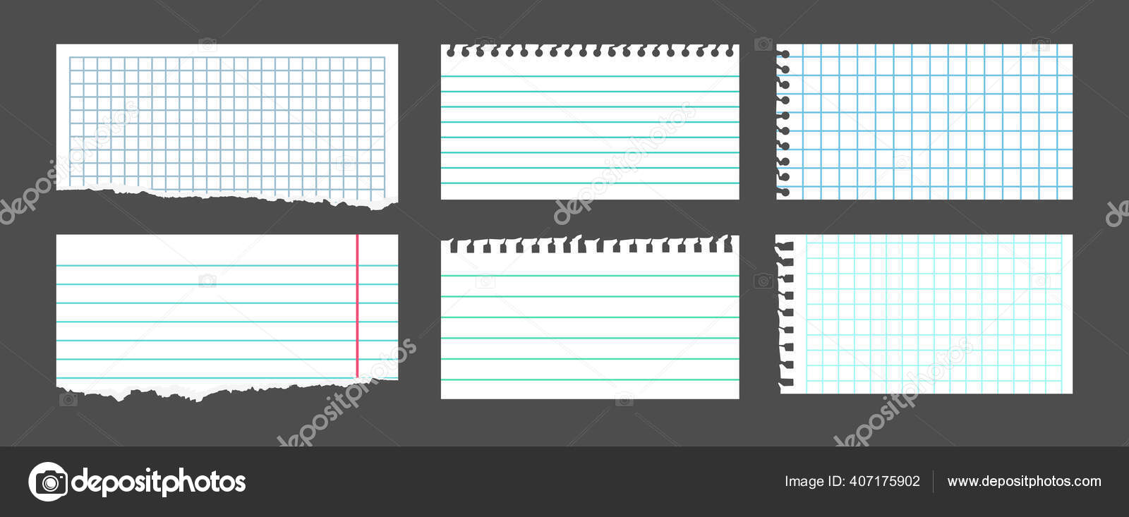Torn white note set notebook paper sheet cage line Stock Vector by ...