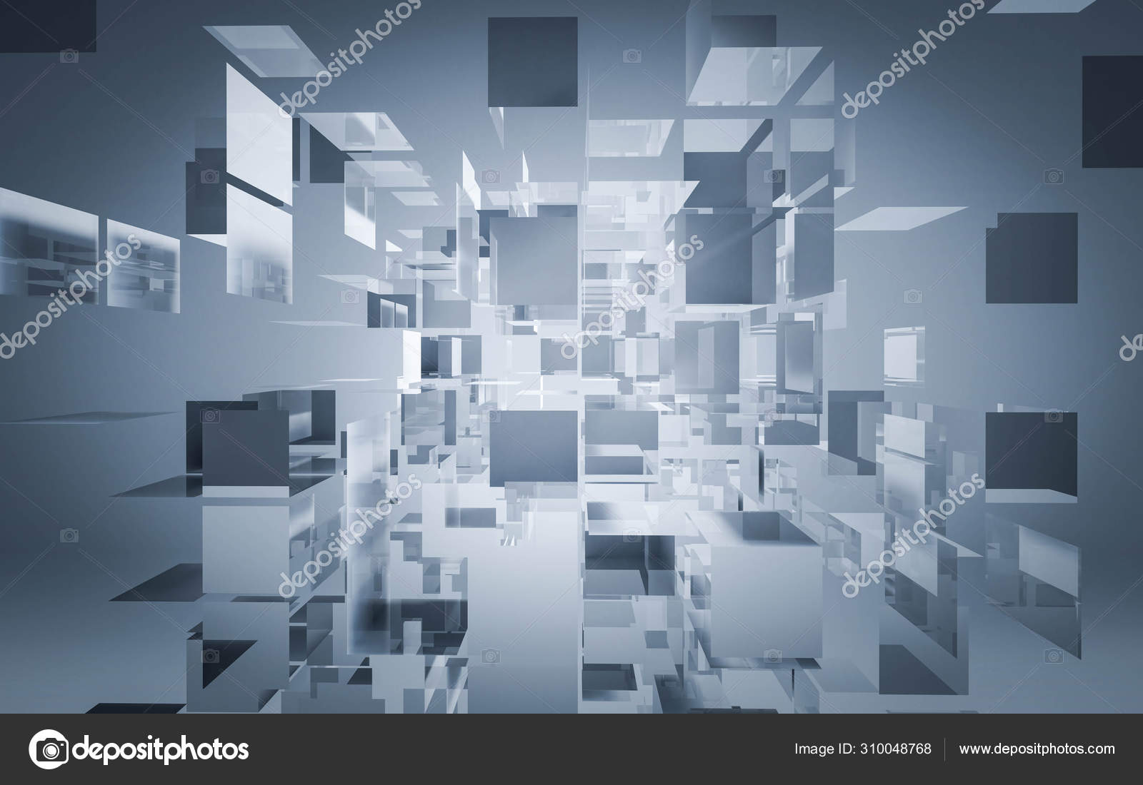 Abstract 3d render of dissolving white and blue cubes — Stock Photo ...